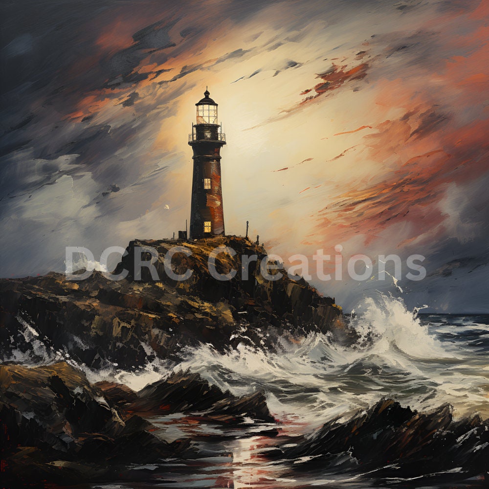 Stunning Oil Painting of Lighthouse Print/moonlight Lighthouse - Etsy