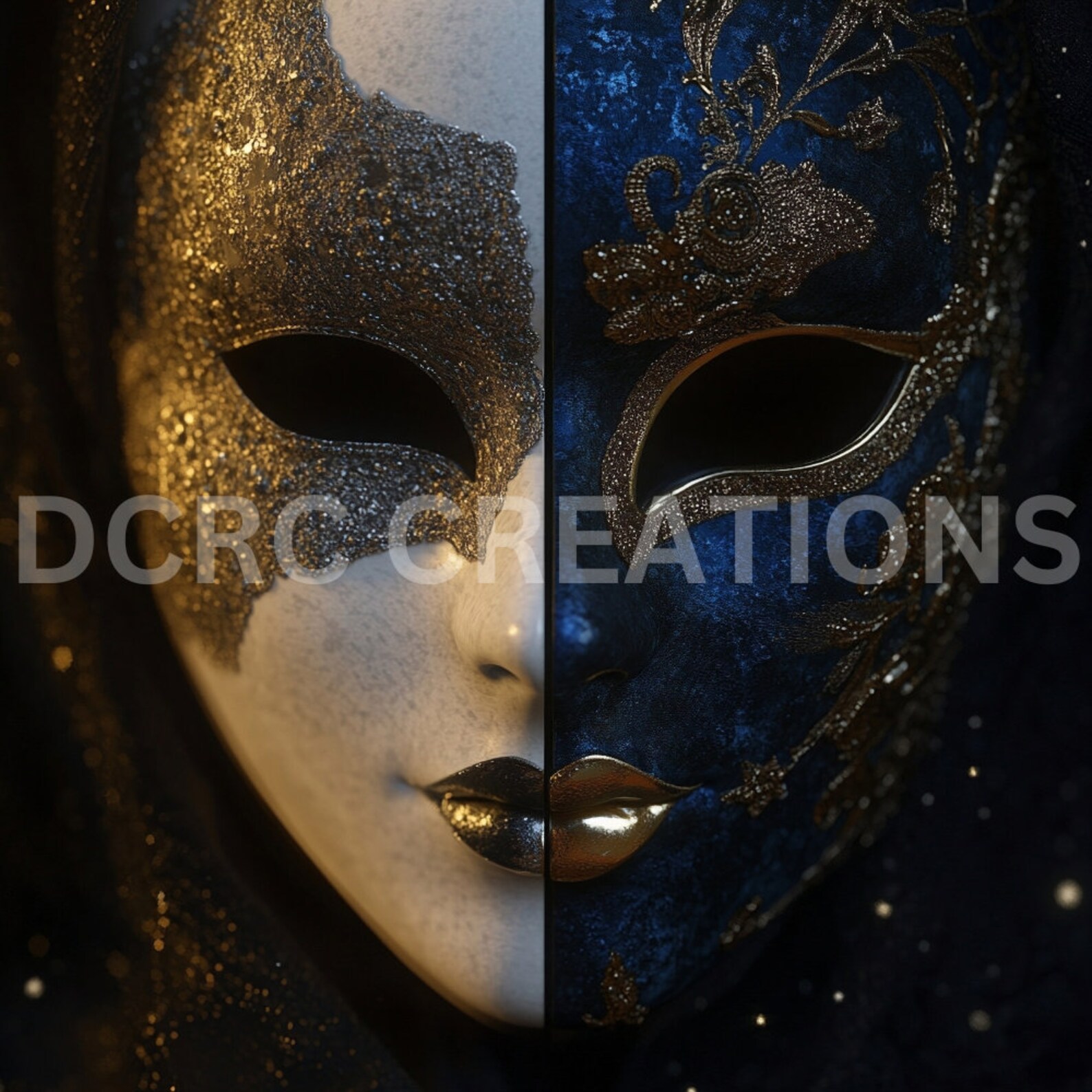 Venetian Masquerade Decorative Mask Print/ornate Black, Gold and Blue ...