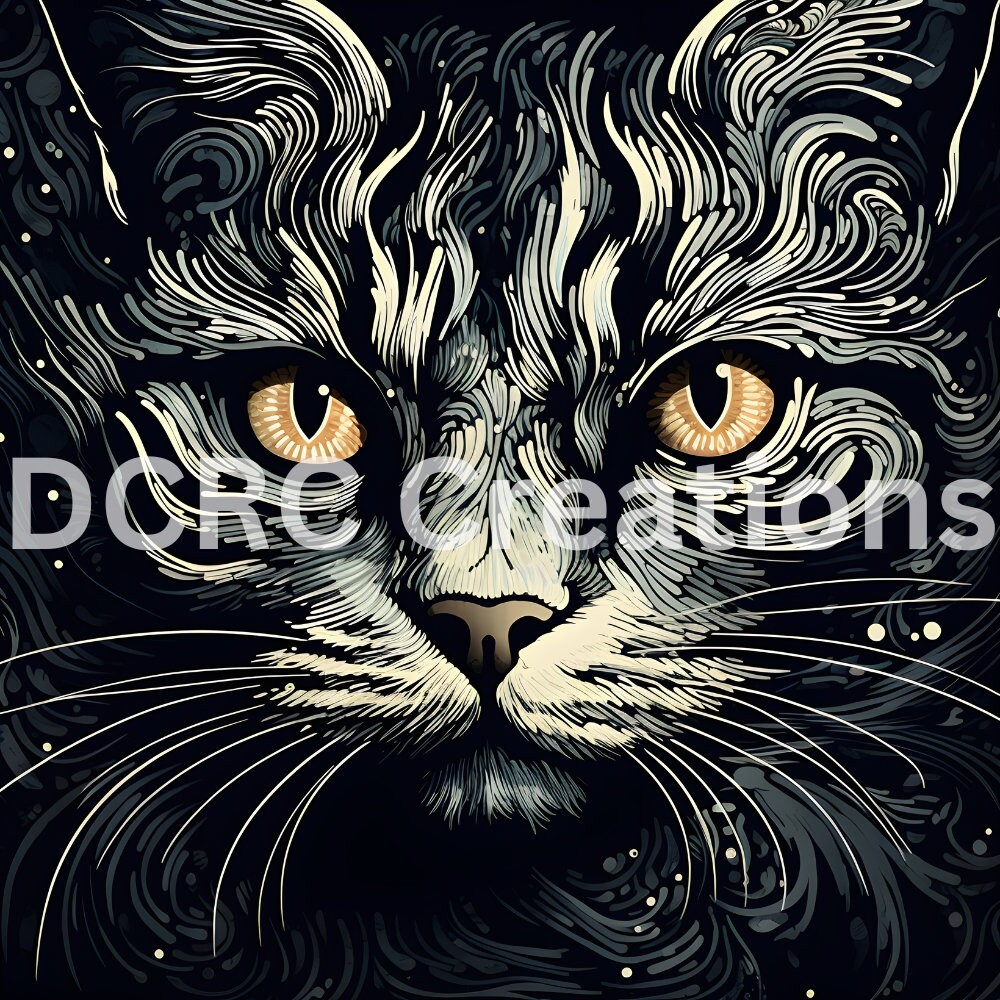 Closeup Woodcut Design of a Cat Print/woodcut Cat Print/cat Lover Gift ...
