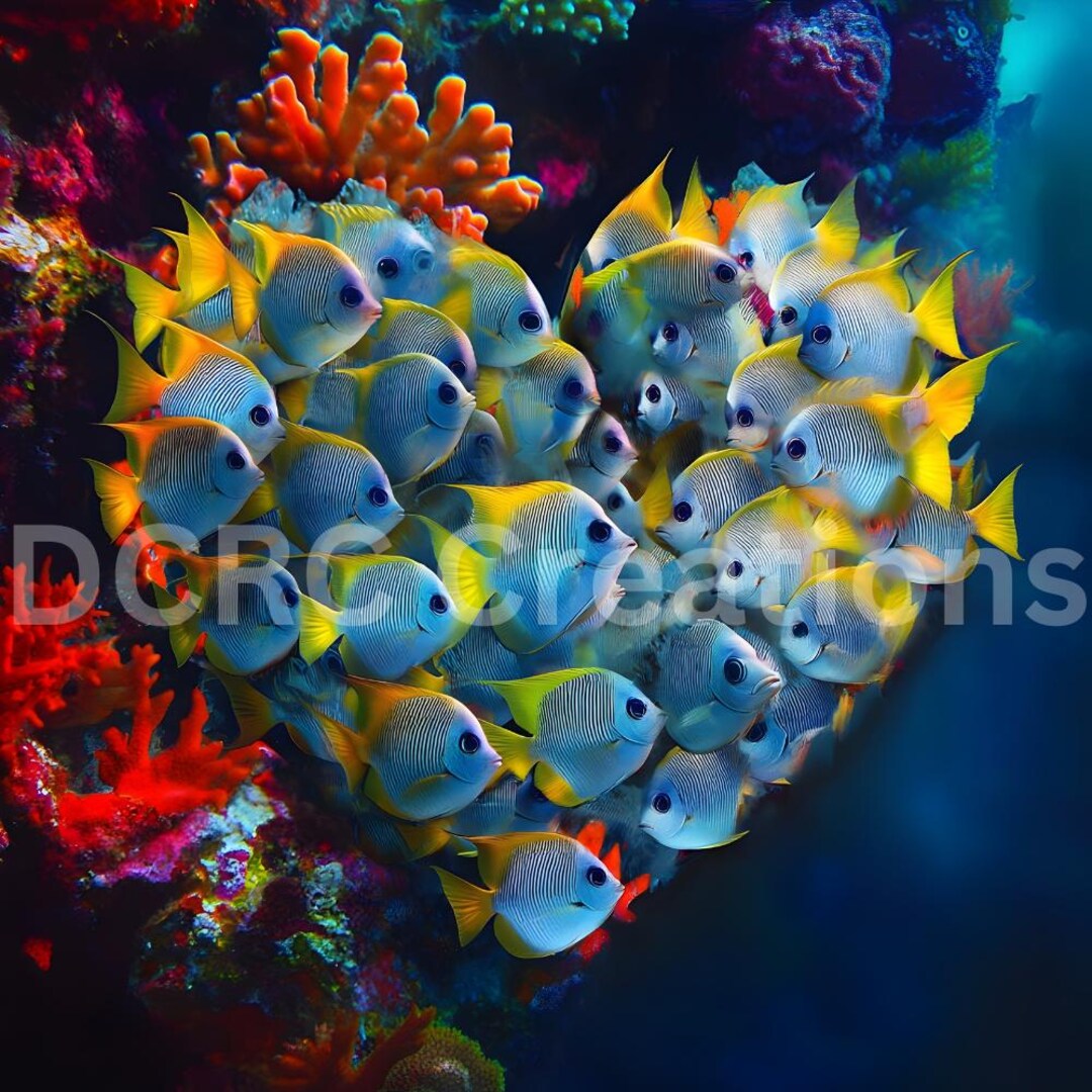 Colorful Angel Fish School in the Shape of a Heart Print/colorful Angel ...