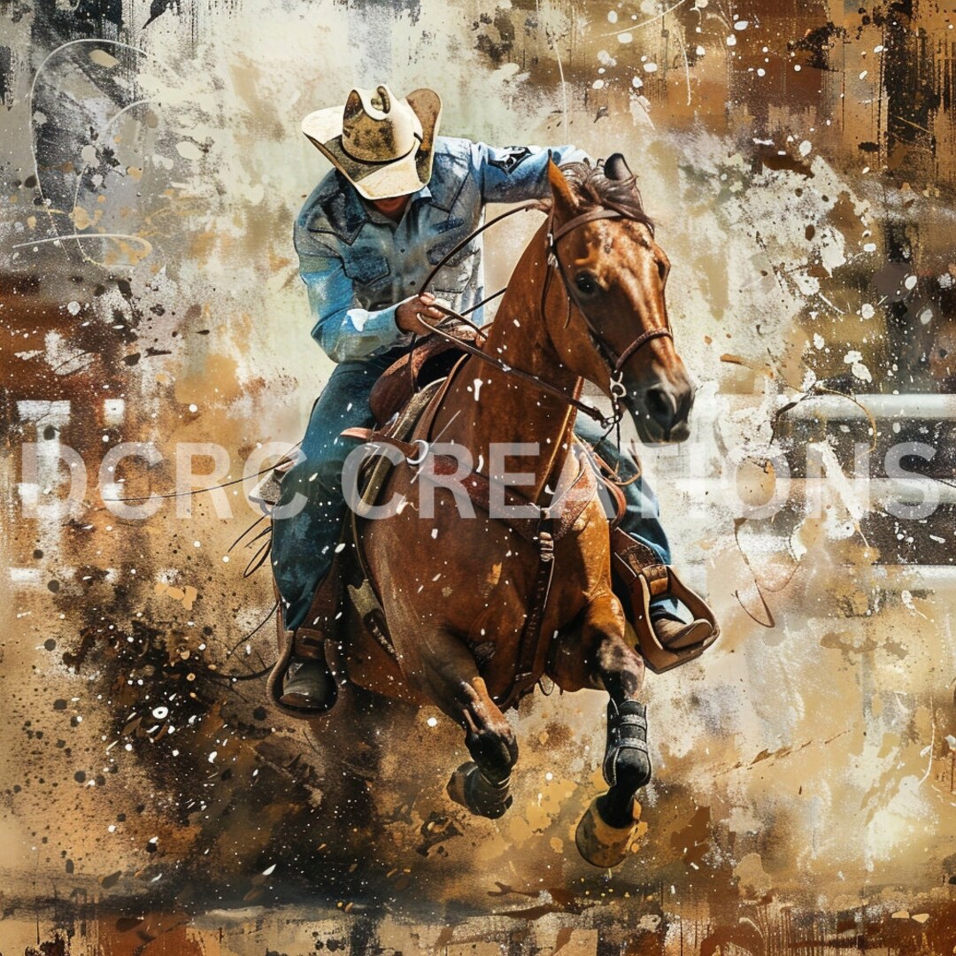 Rodeo Cowboy Riding a Horse Print/western Themed Print/rodeo Cowboy ...