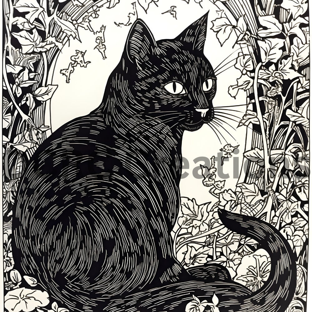 Stylized Gothic Cat Illustration Print/cat Lover Gift/stylized Cat ...