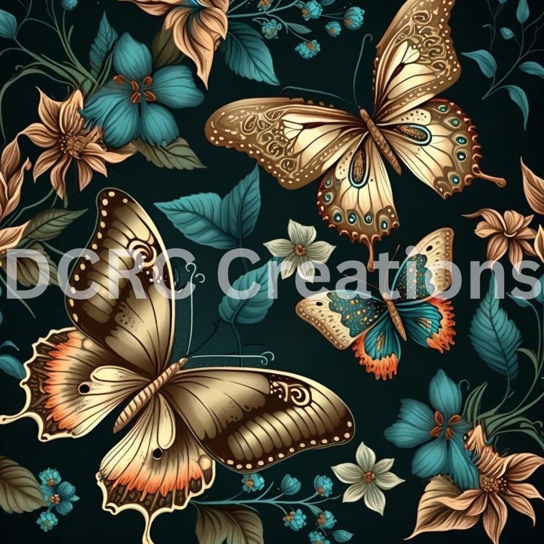 Beautiful Boho Butterflies With Flowers Print/bohemian Butterfly Floral ...