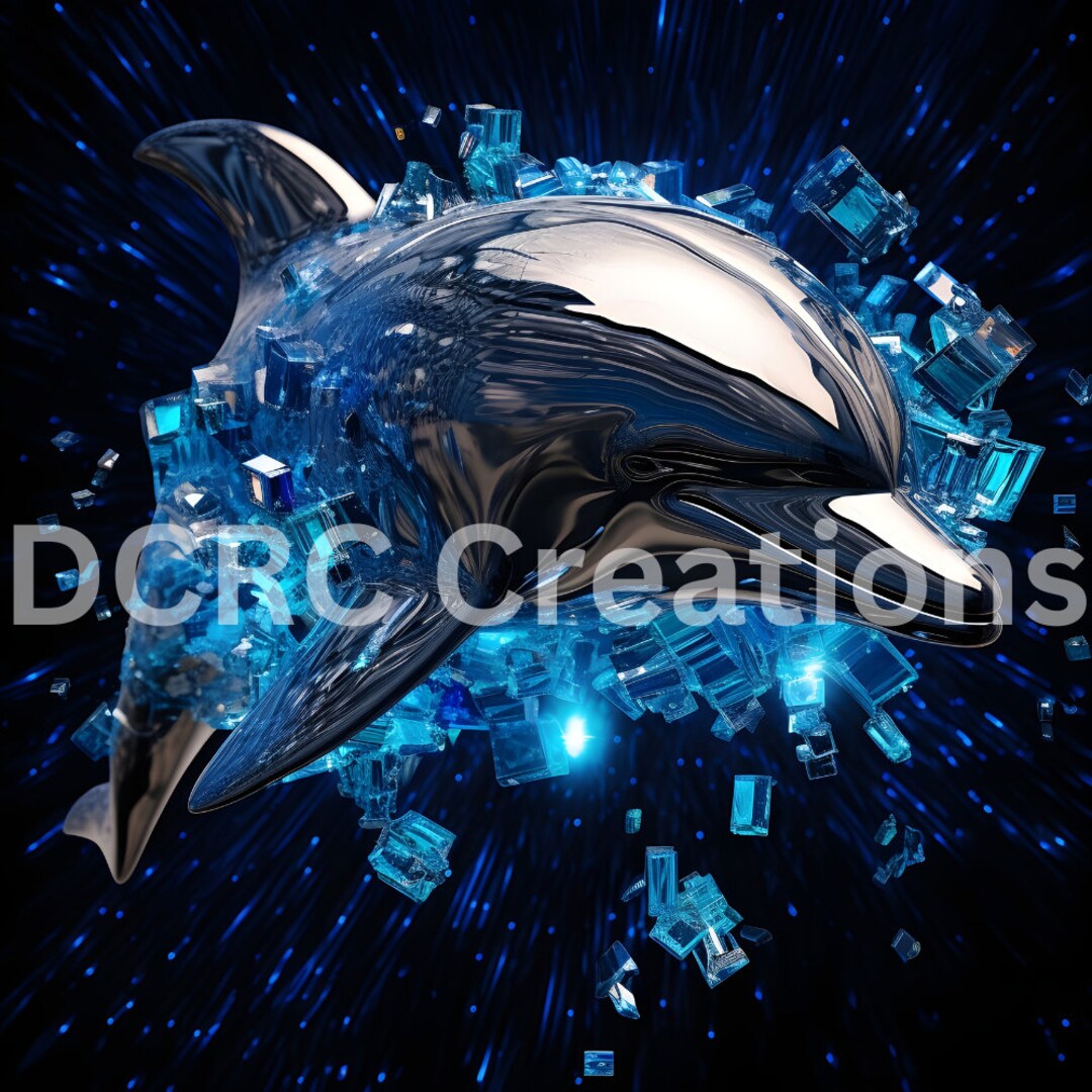 Broken Glass Neon Blue Chrome Dolphin Print/chrome Neon Blue Crystal ...