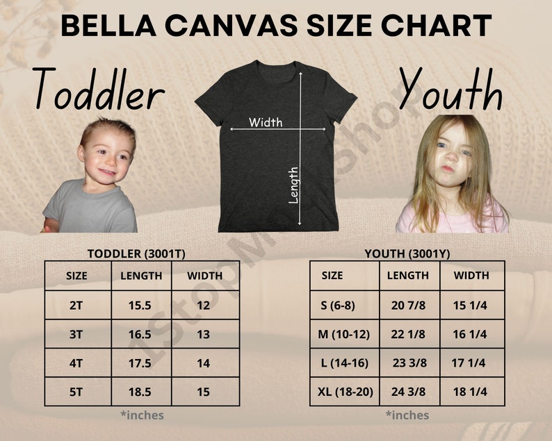 Combined 3001T 3001Y Size Chart, 3001T Toddler Tshirt Size Chart, Bella ...