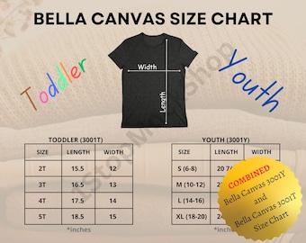 Combined 3001T 3001Y Size Chart, 3001T Toddler Tshirt Size Chart, Bella ...