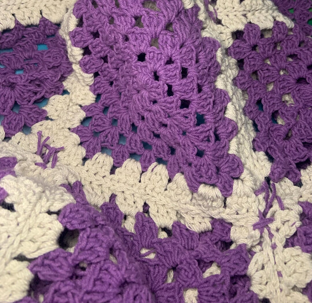 Purple Crochet Granny Square Lap Blanket: Handmade Cotton Afghan - Etsy
