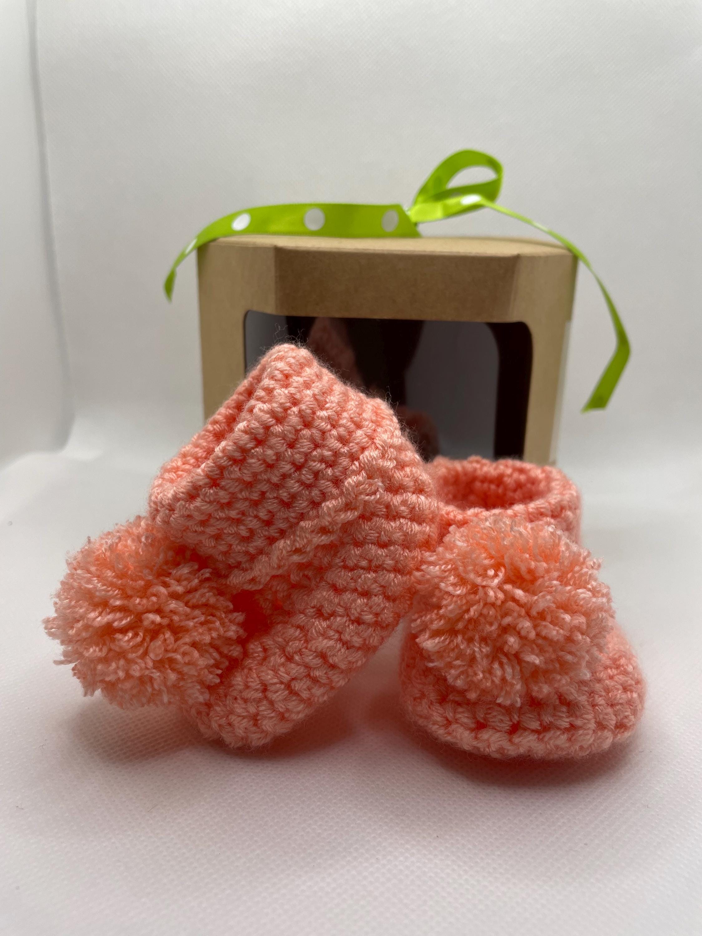 Handmade Angora Crochet Baby Booties: Peach Pom Pom Newborn Slippers - Etsy