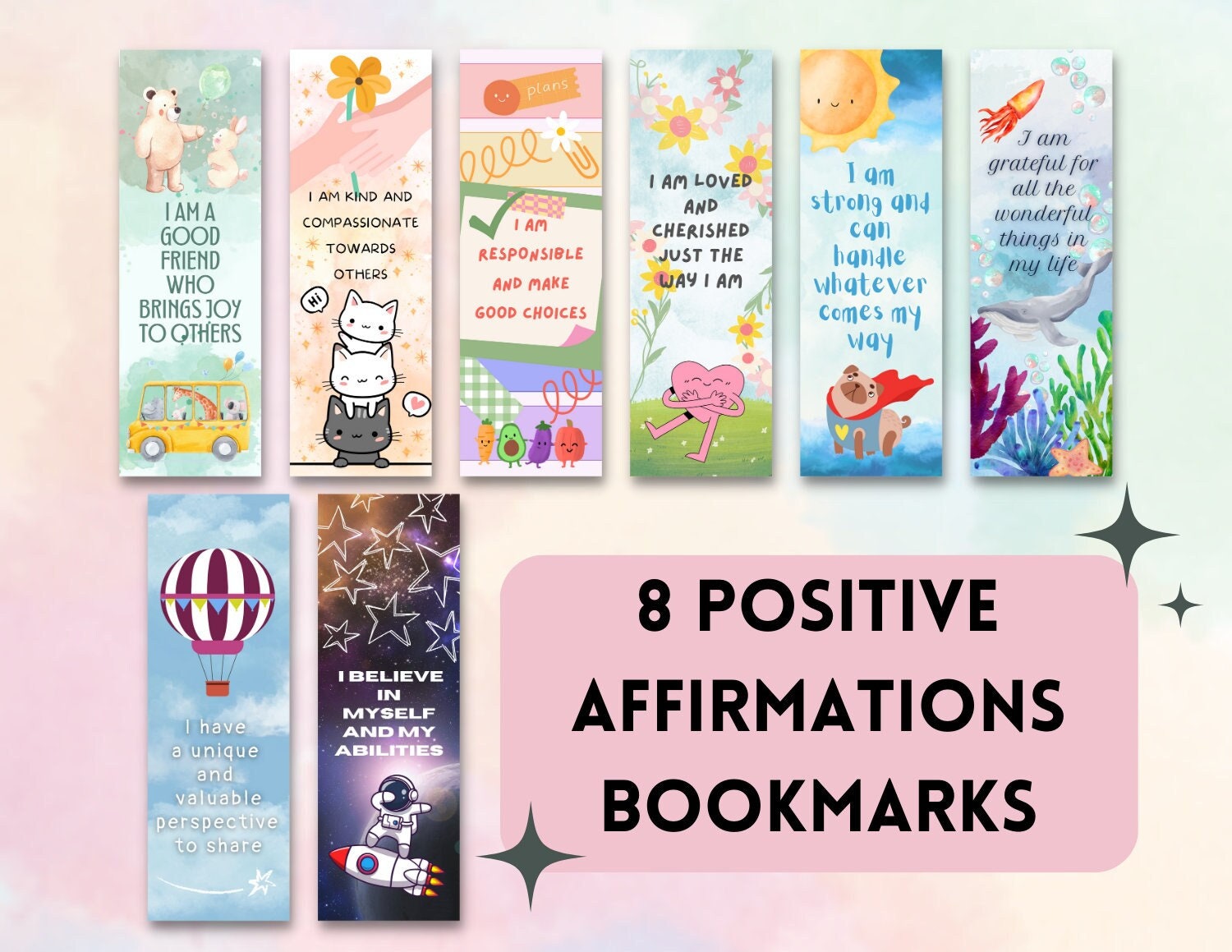 Positive Affirmations Bookmarks for Kids - Etsy