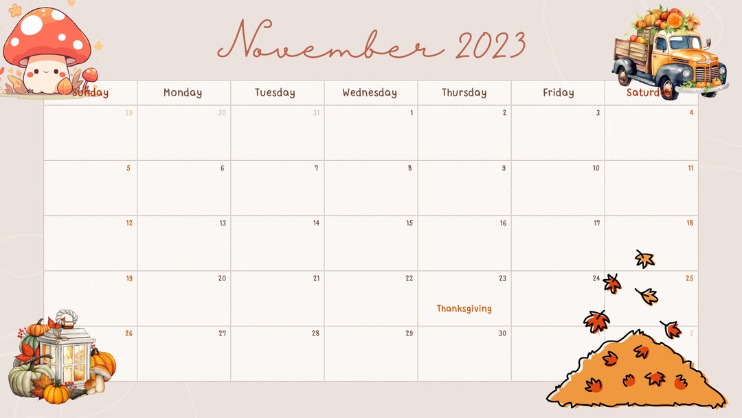 EDITABLE November Calendar 2023 November 2023 Printables - Etsy