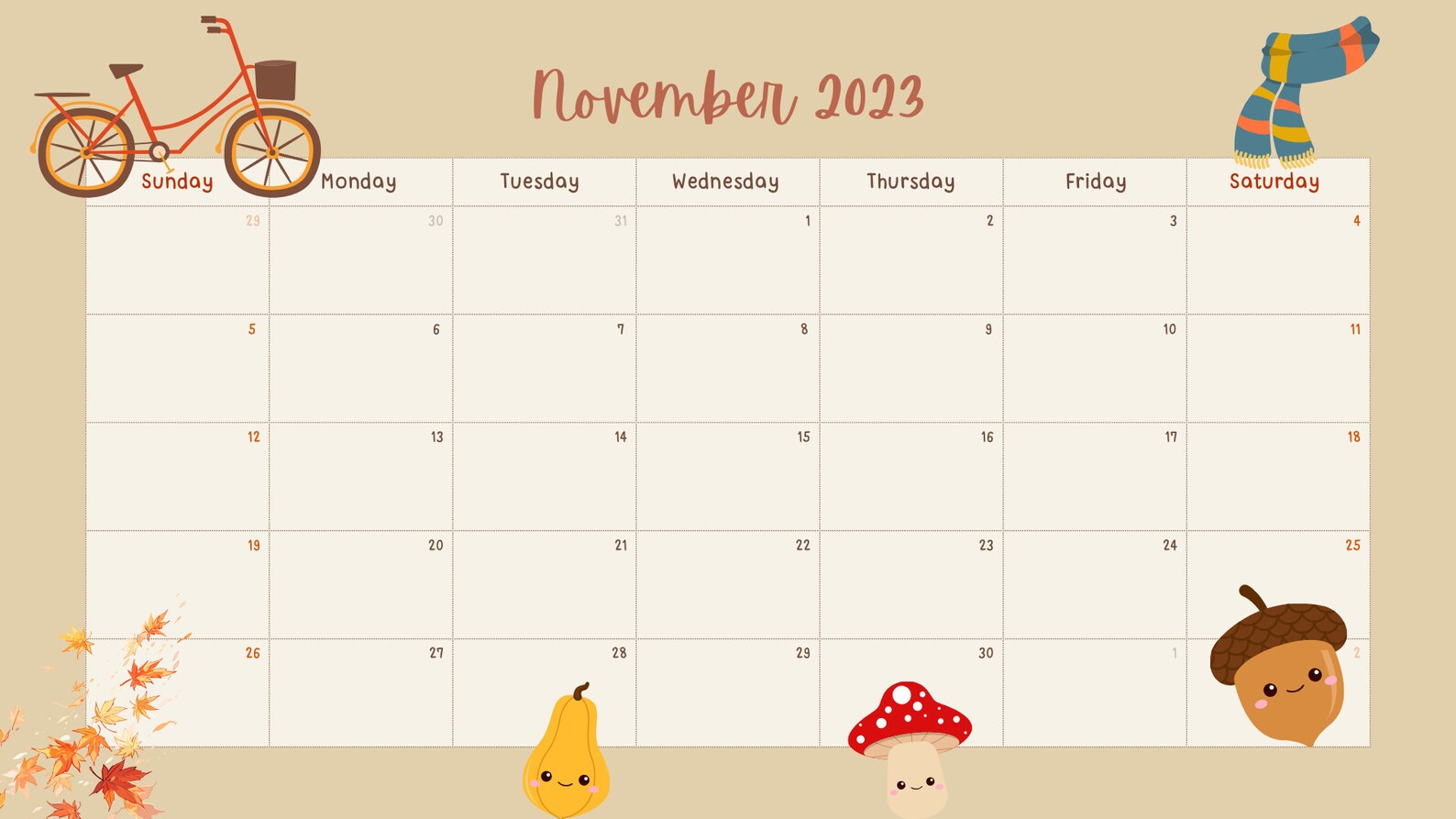 Editable November 2023 Calendar - Etsy Canada
