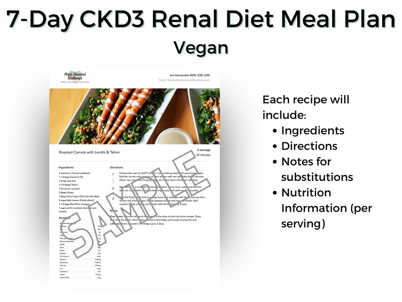 CKD3 Vegan Renal Diet Meal Plan (7 Full Days + Grocery List) - Etsy