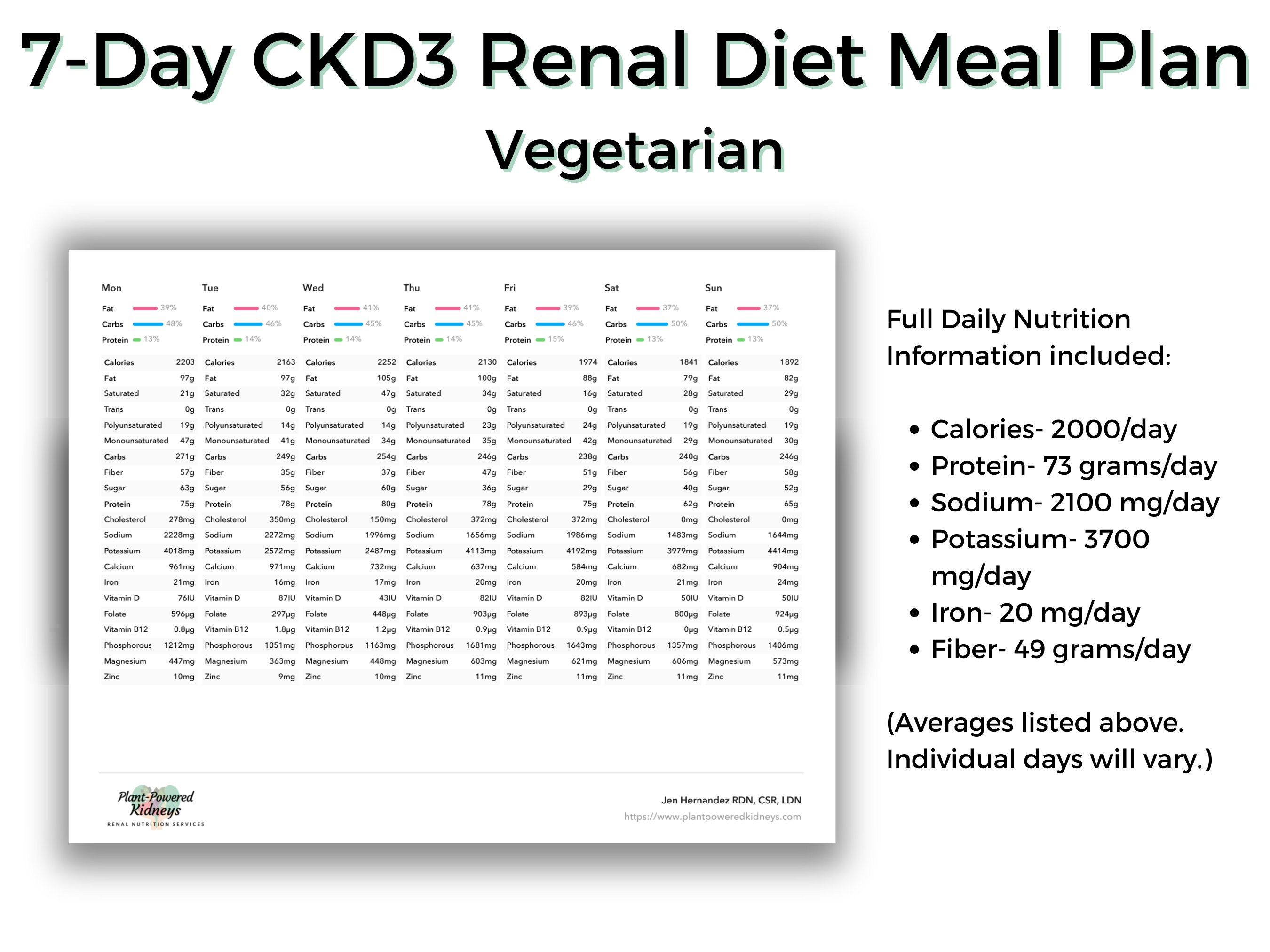 CKD3 Vegetarian Renal Diet Meal Plan (7 Days) + Grocery List - Etsy