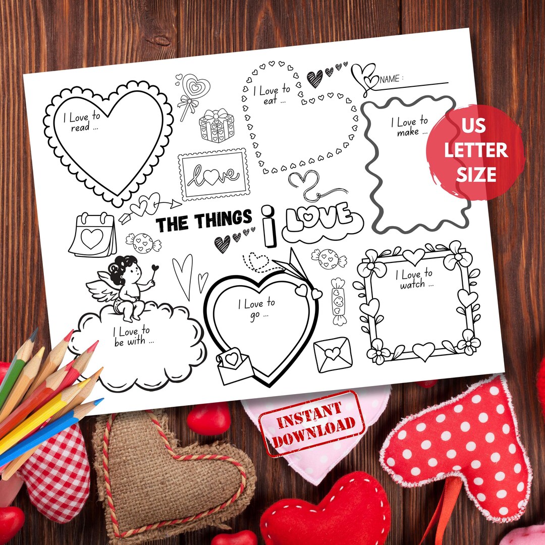 Things I Love Activity Sheet, DIY Valentine, Journal Prompt for Kids ...