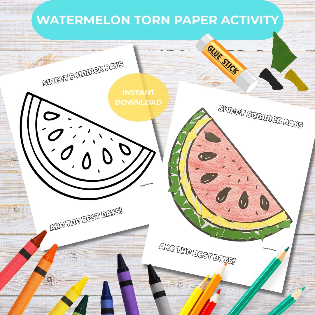 Watermelon Torn Paper Activity for Kids | Summer Printable Craft ...