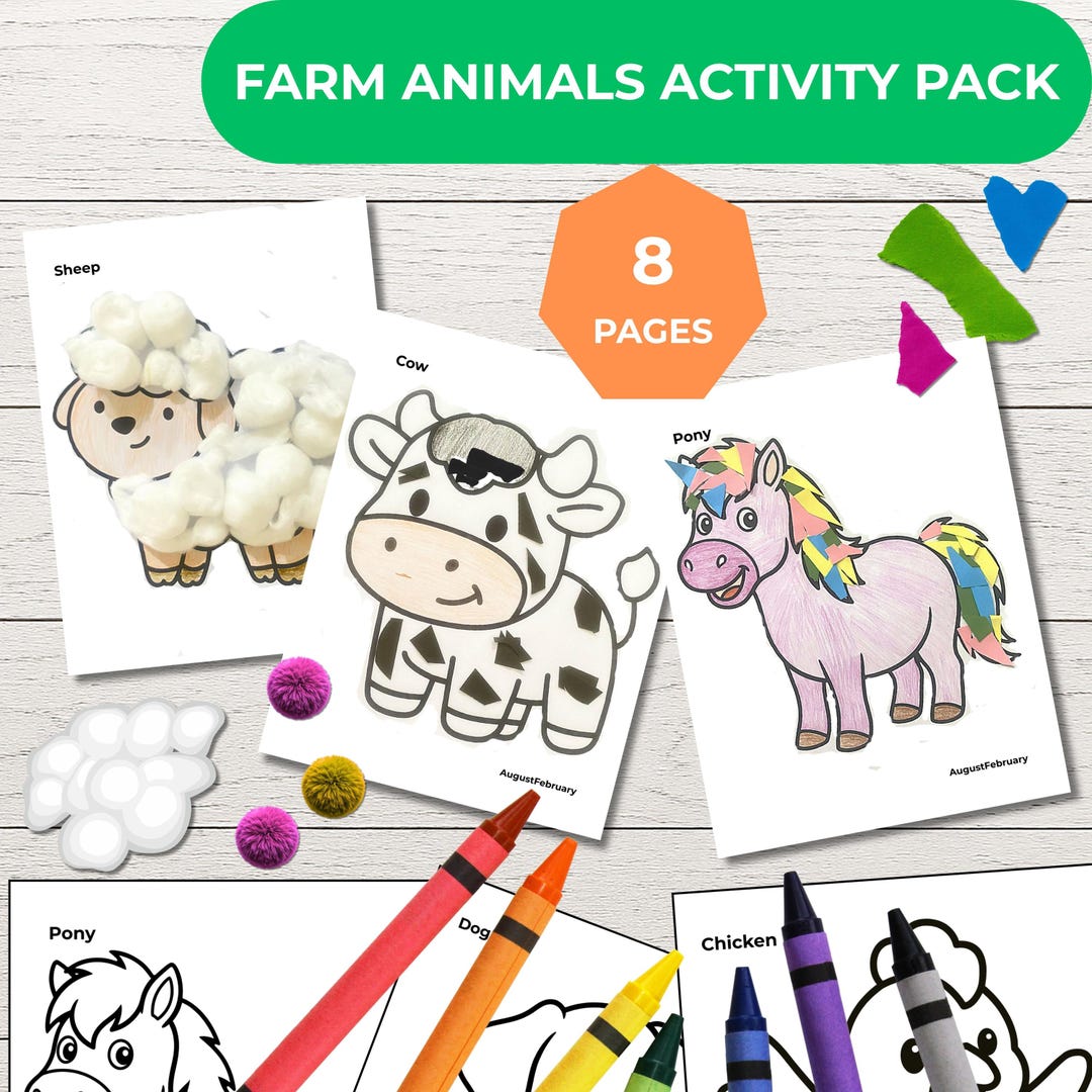 Farm Animals Activity Pack for Kids | Cotton Ball Craft, Torn Paper Art ...
