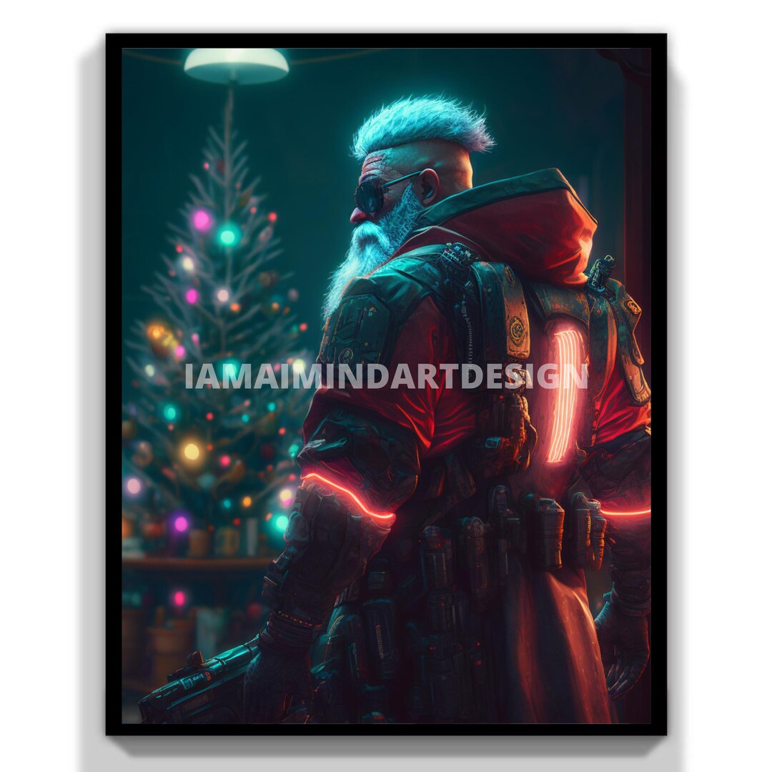 Cyberpunk Santa Claus Christmas Wall Art Print - Etsy