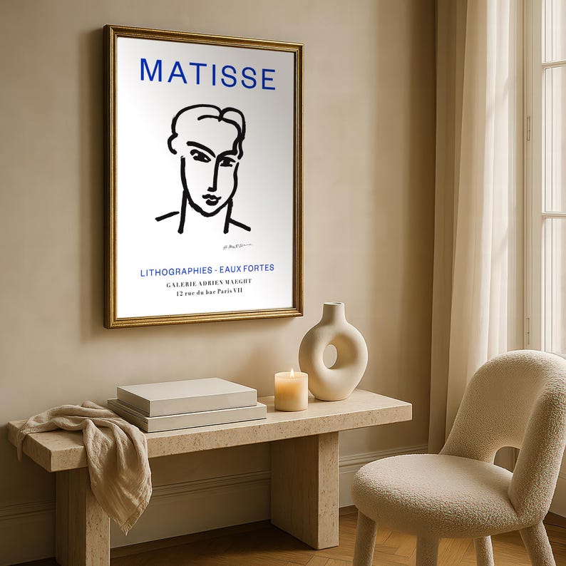 Henri Matisse Lithograph Portrait Poster | Modern Black White Line Art ...