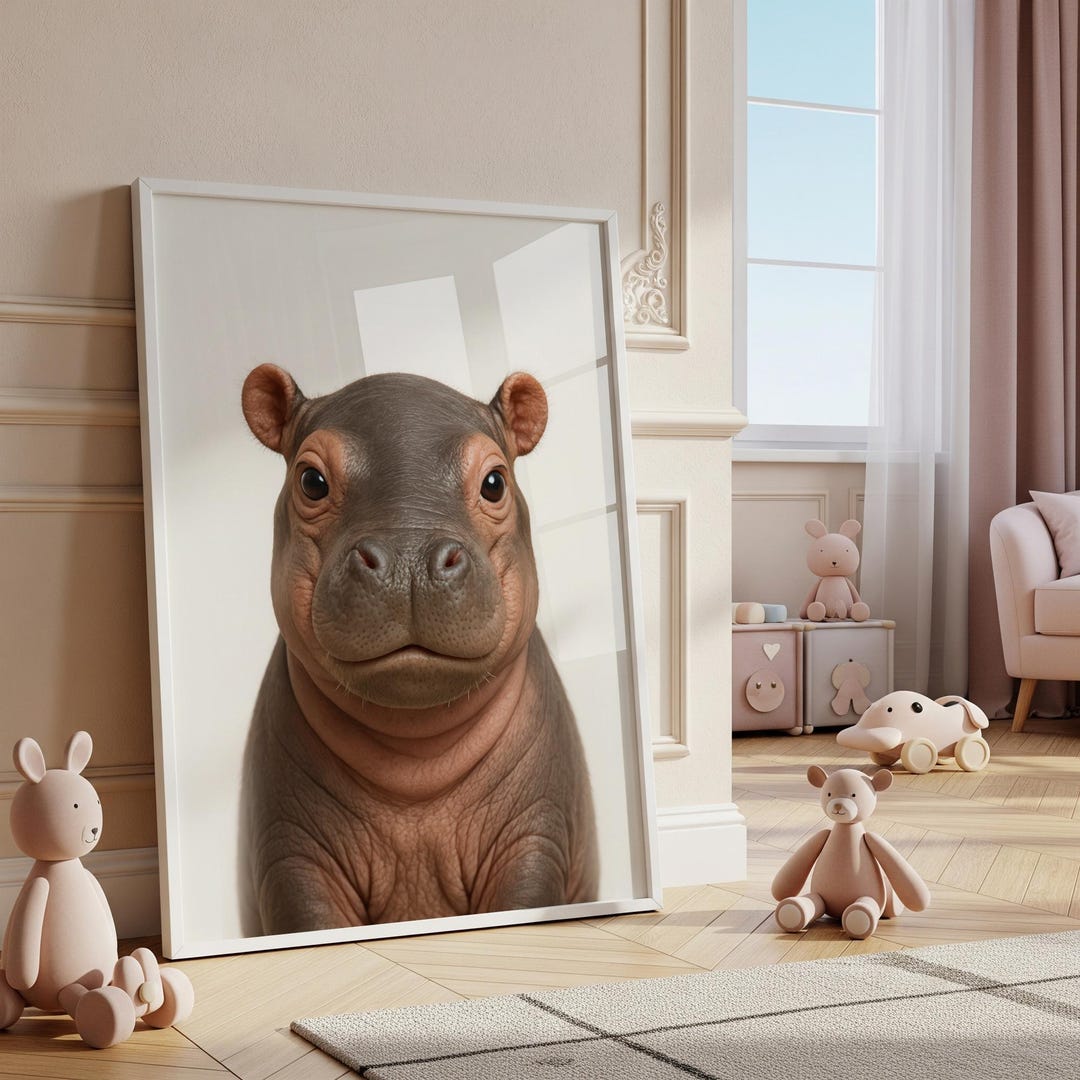 Baby Hippo Digital Poster – Minimalist Nursery Animal Art | Cute ...