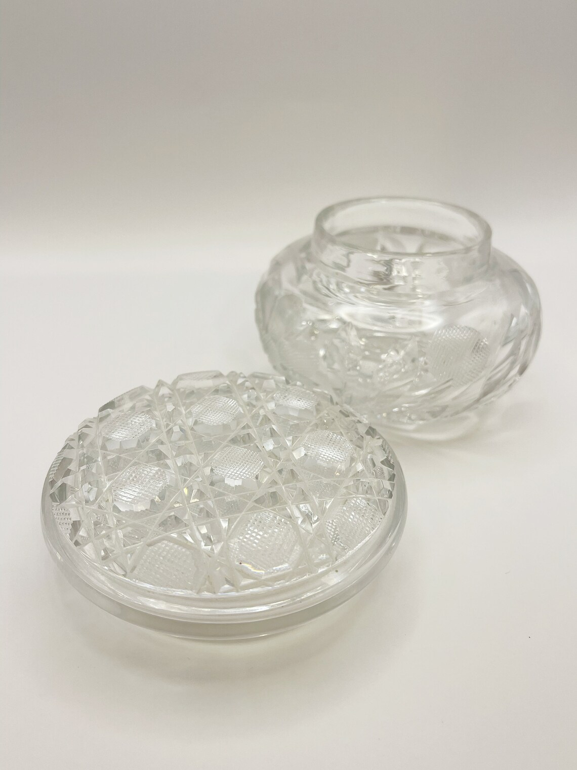 Vintage Cut Glass Covered Box With Lid - Etsy