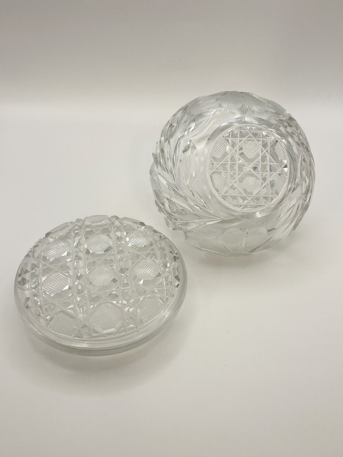 Vintage Cut Glass Covered Box With Lid - Etsy