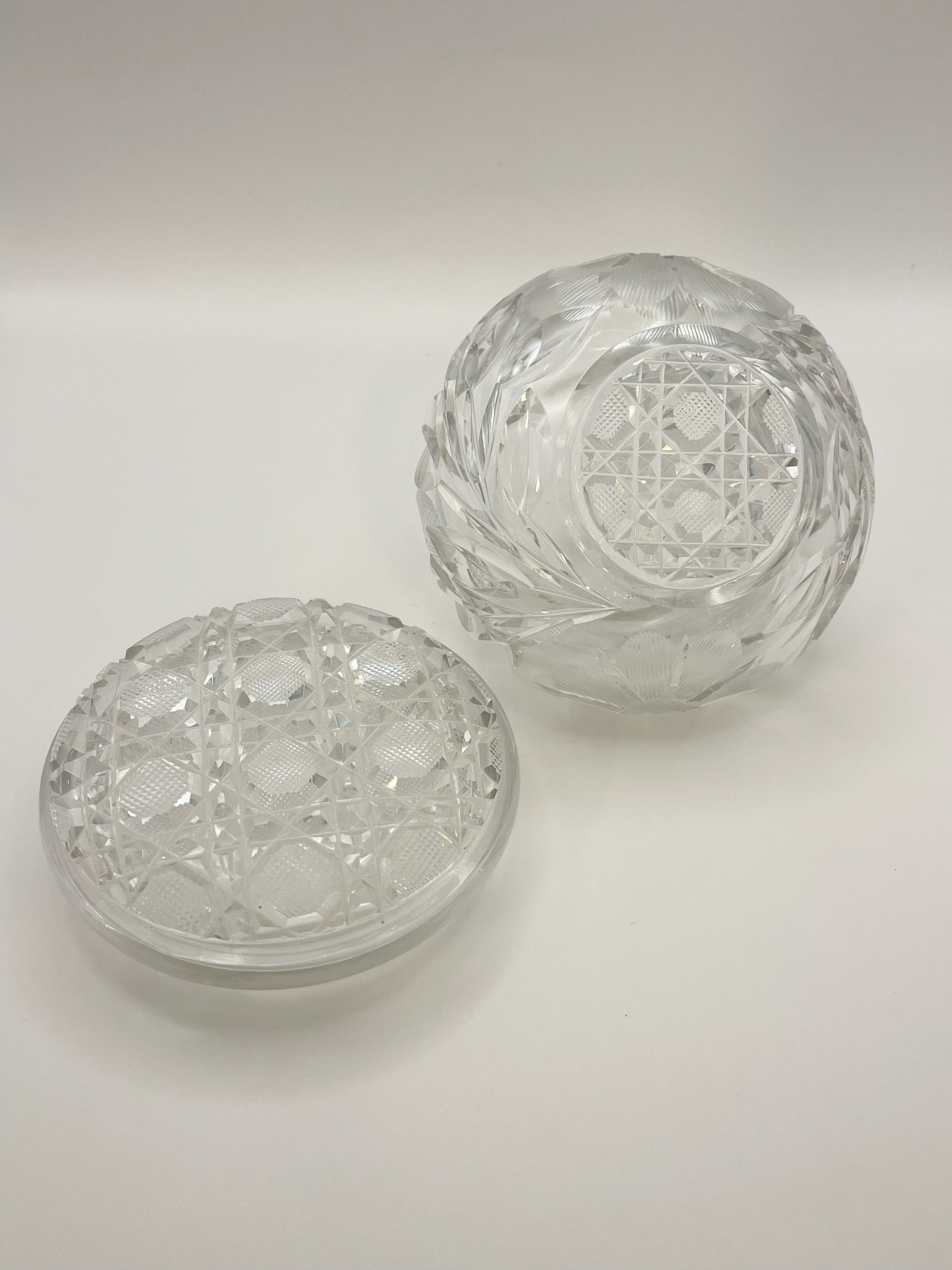 Vintage Cut Glass Covered Box With Lid - Etsy