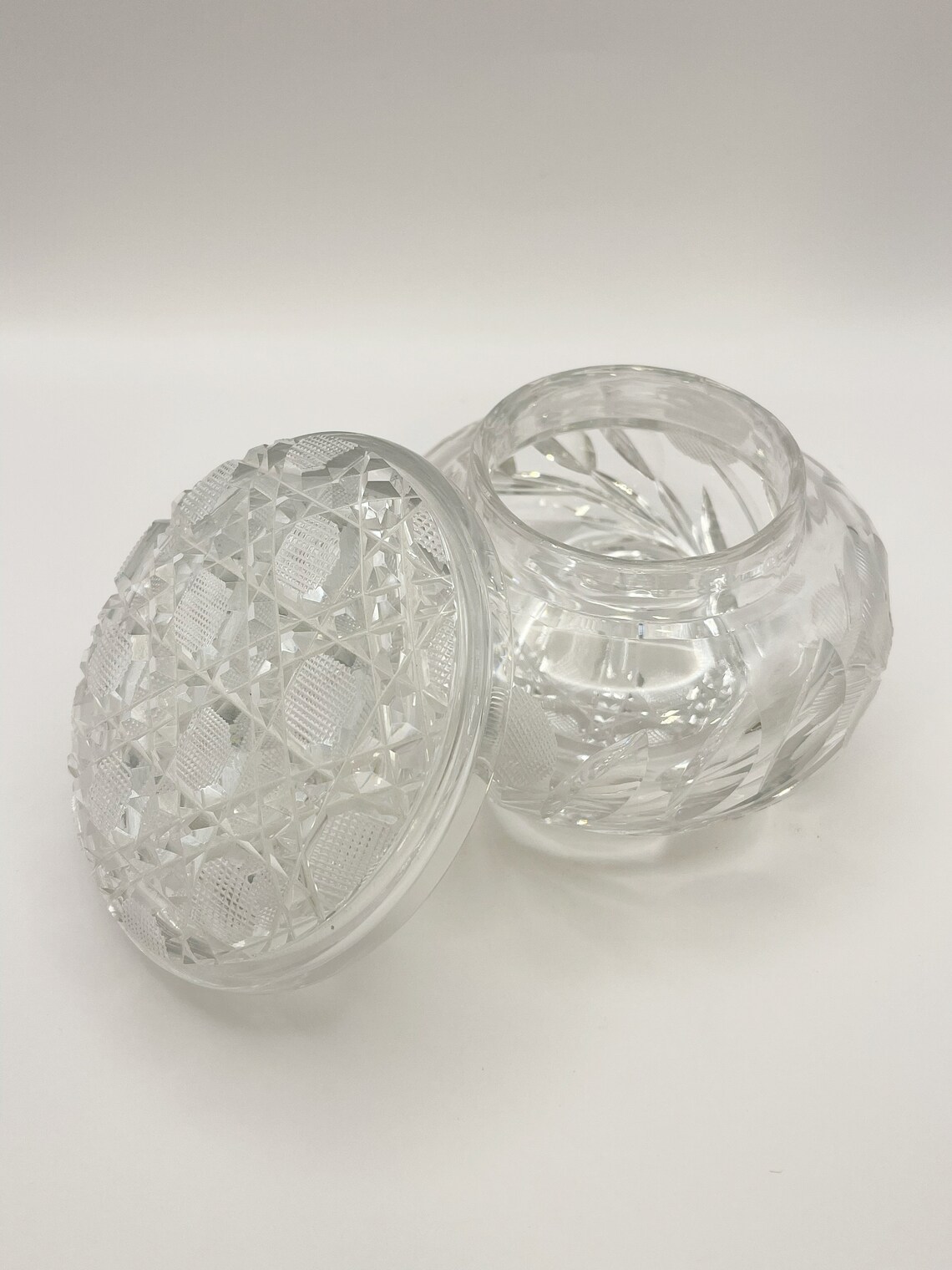 Vintage Cut Glass Covered Box With Lid - Etsy