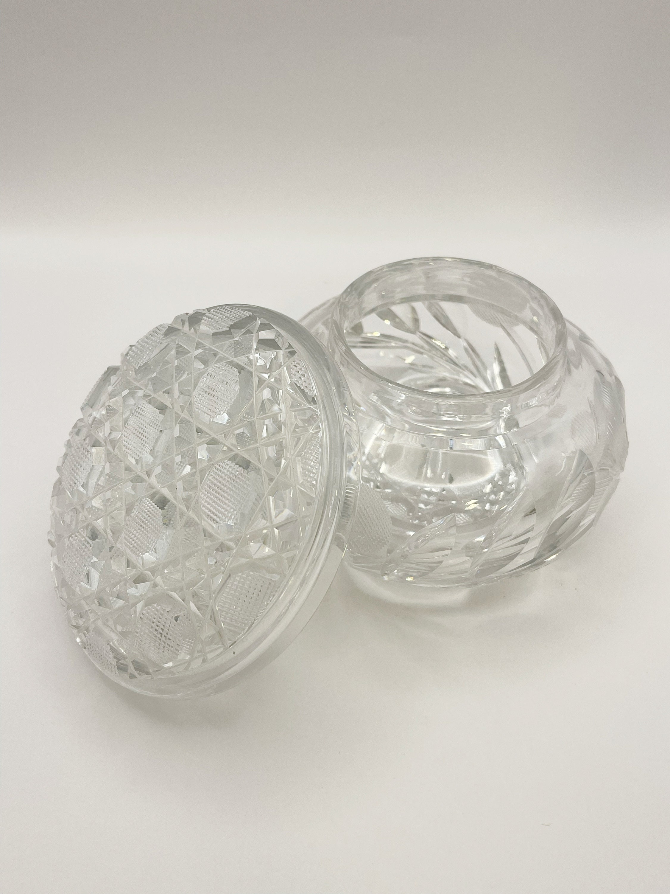 Vintage Cut Glass Covered Box With Lid - Etsy