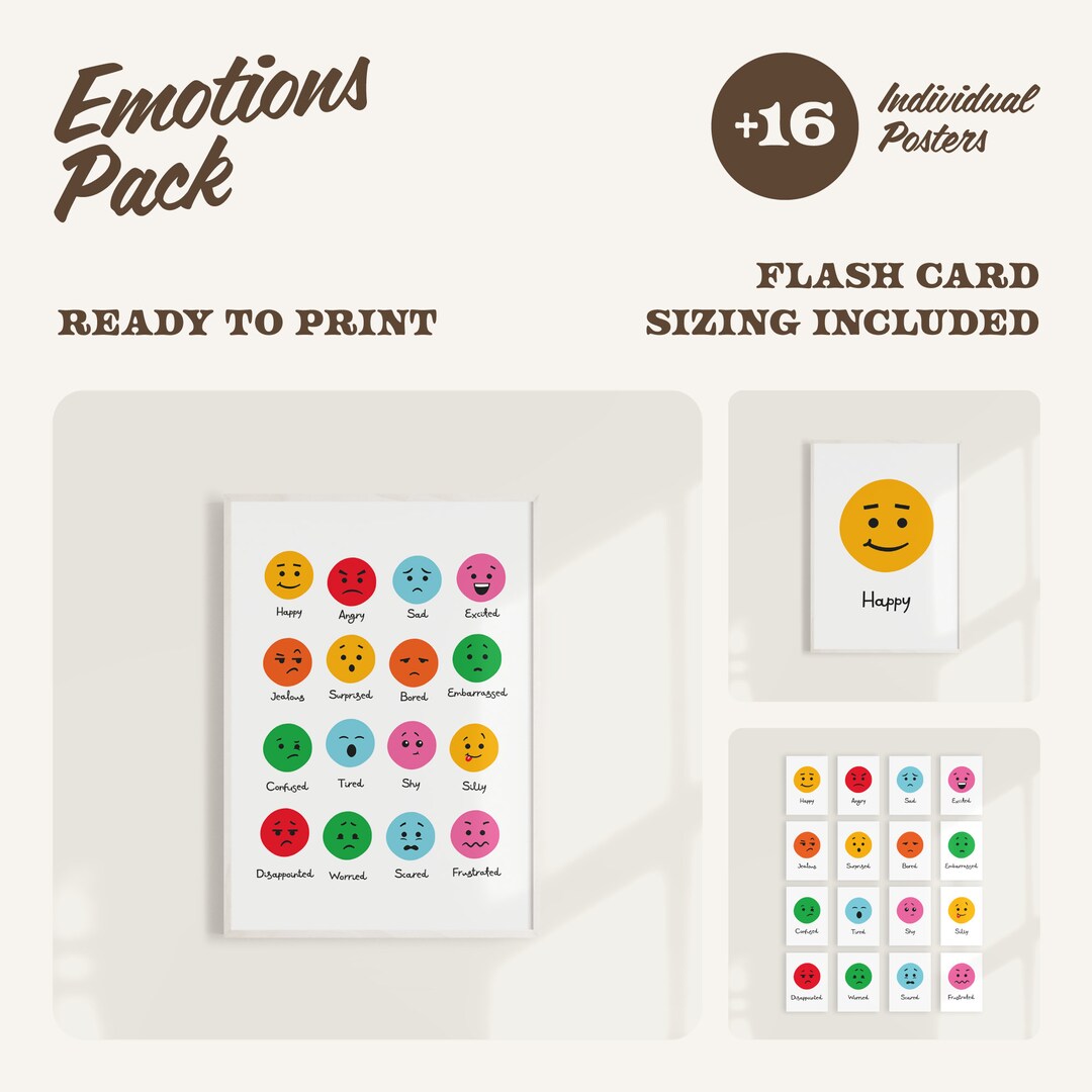 Set of Emotions Posters & Flash Cards, Homeschool Learning Prints ...