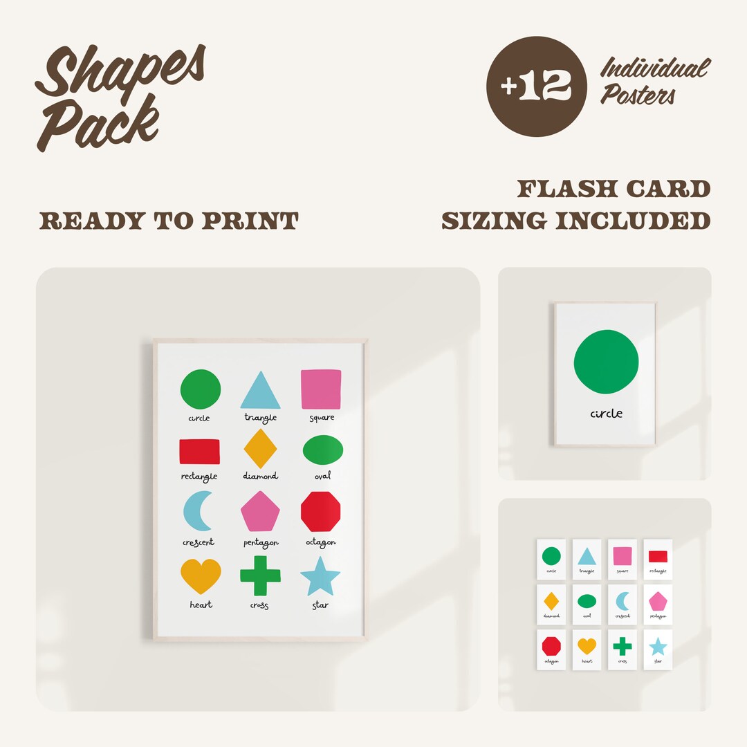 Set of Shapes Posters & Flash Cards, Homeschool Learning Prints ...