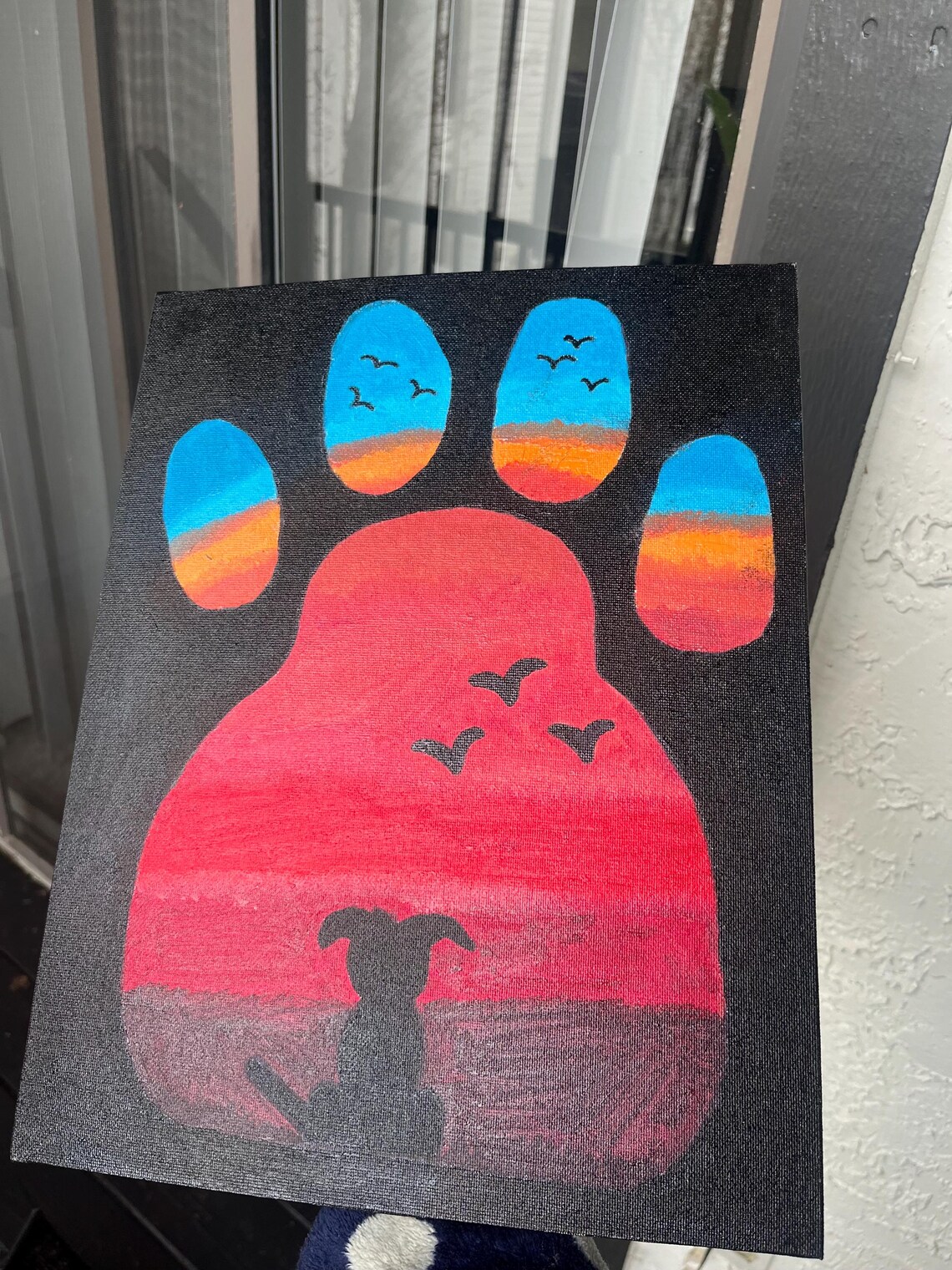Oil Painting of Dog With Sunset | Abstract Sunset Paw Print Art | Pet ...