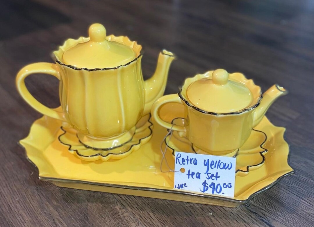 7 Piece Set, Yellow Floral Inspired Tea Set - Etsy