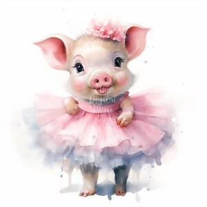 Ballerina Clipart Piglet Nursery Print Clip Art Pig Clipart Watercolor ...