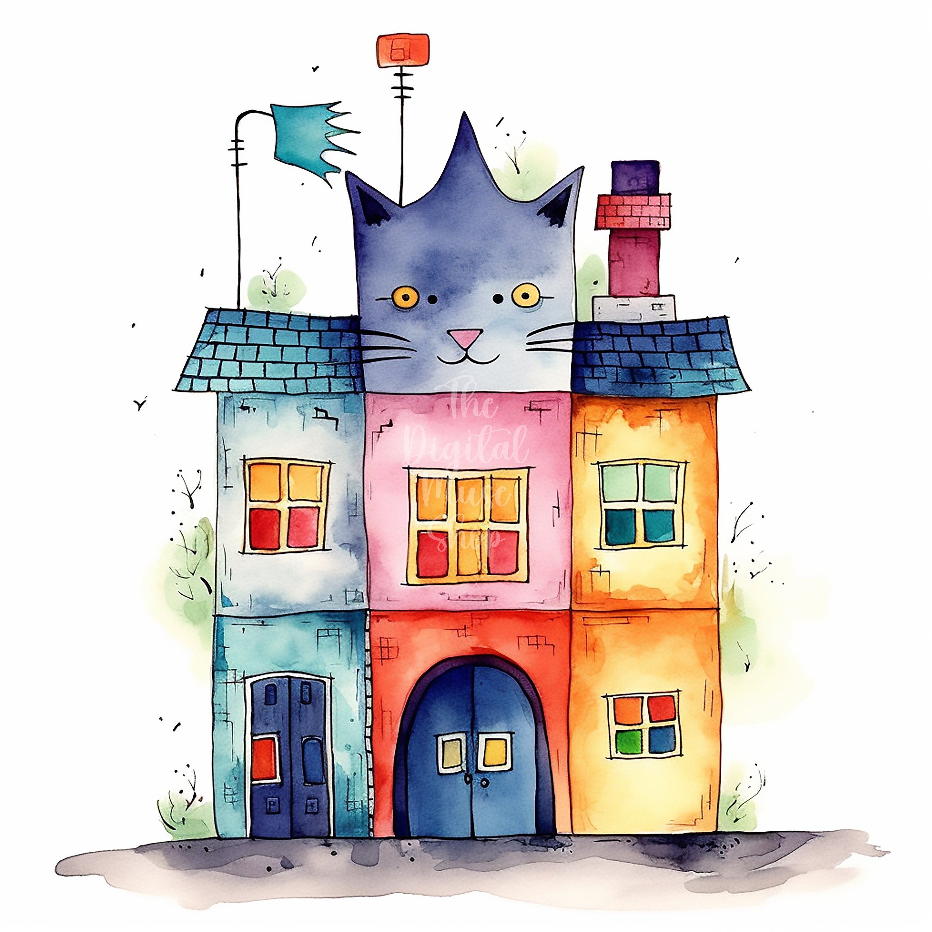 Quirky House Cat Clipart 12 High Quality Jpgs Watercolor - Etsy
