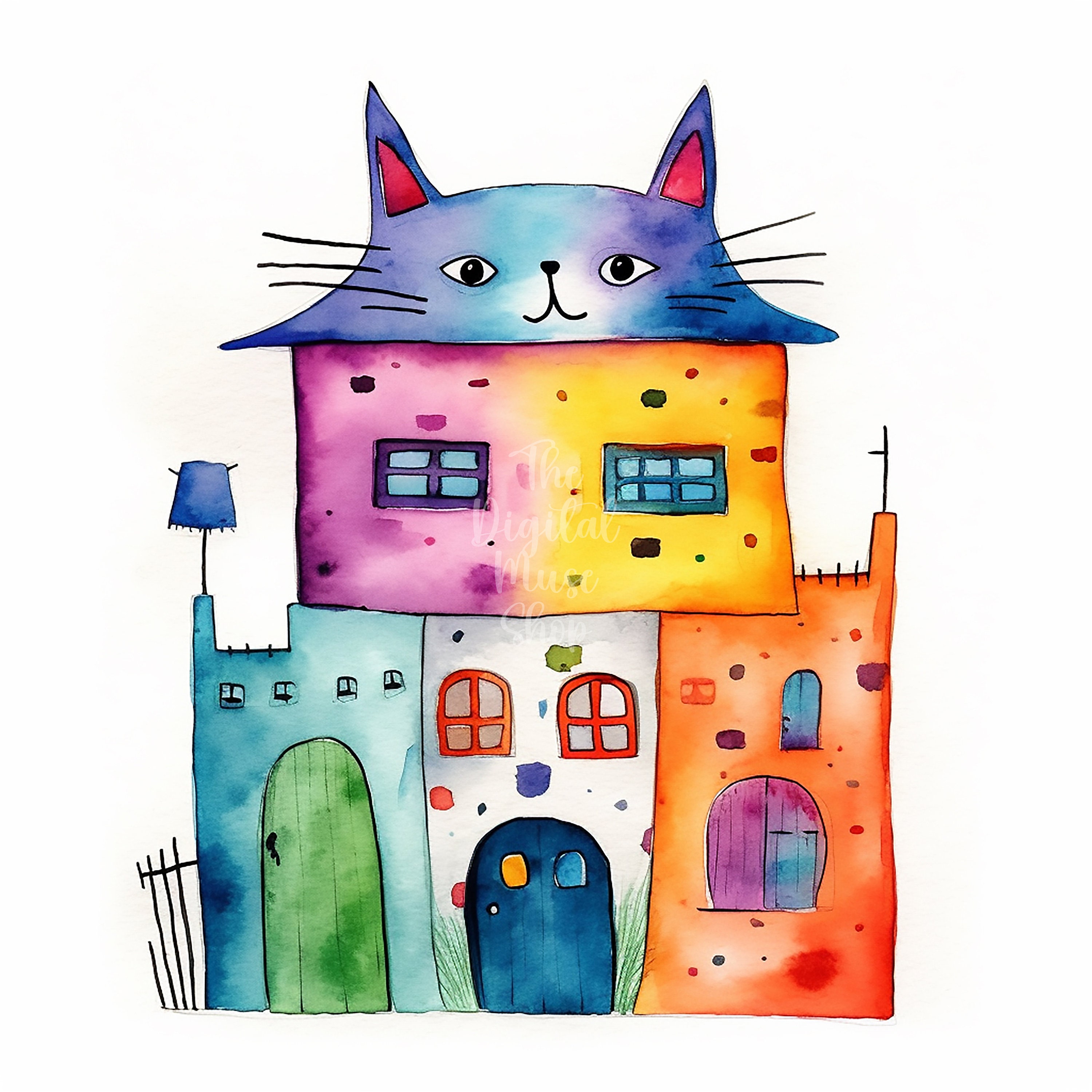 Quirky House Cat Clipart 12 High Quality Jpgs Watercolor - Etsy