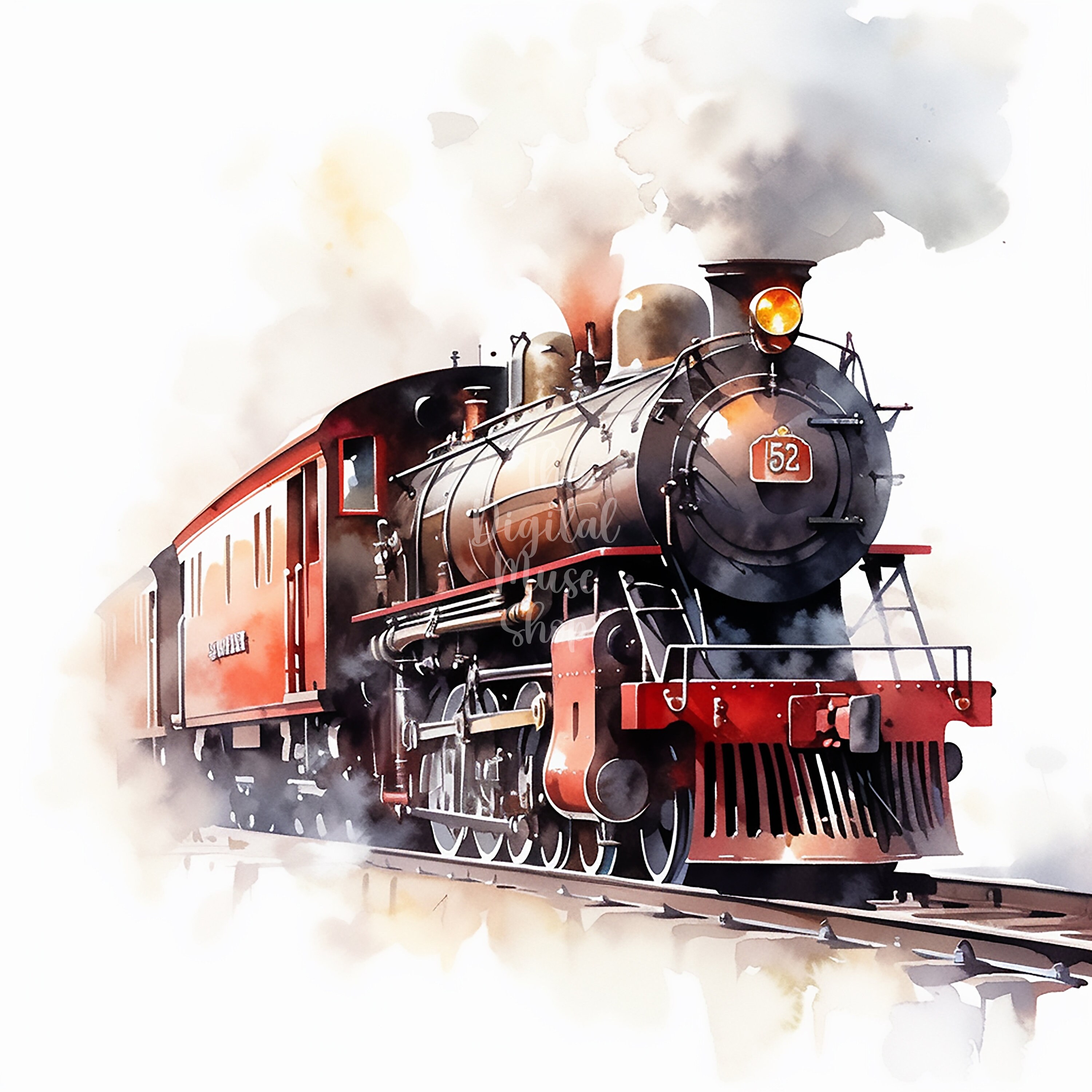Old Steam Locomotive Clipart Watercolor Locomotive Art Train Clipart ...