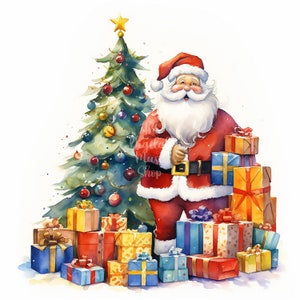 Santa Claus With Gifts Clipart, Christmas Cards Christmas Gifts Digital ...
