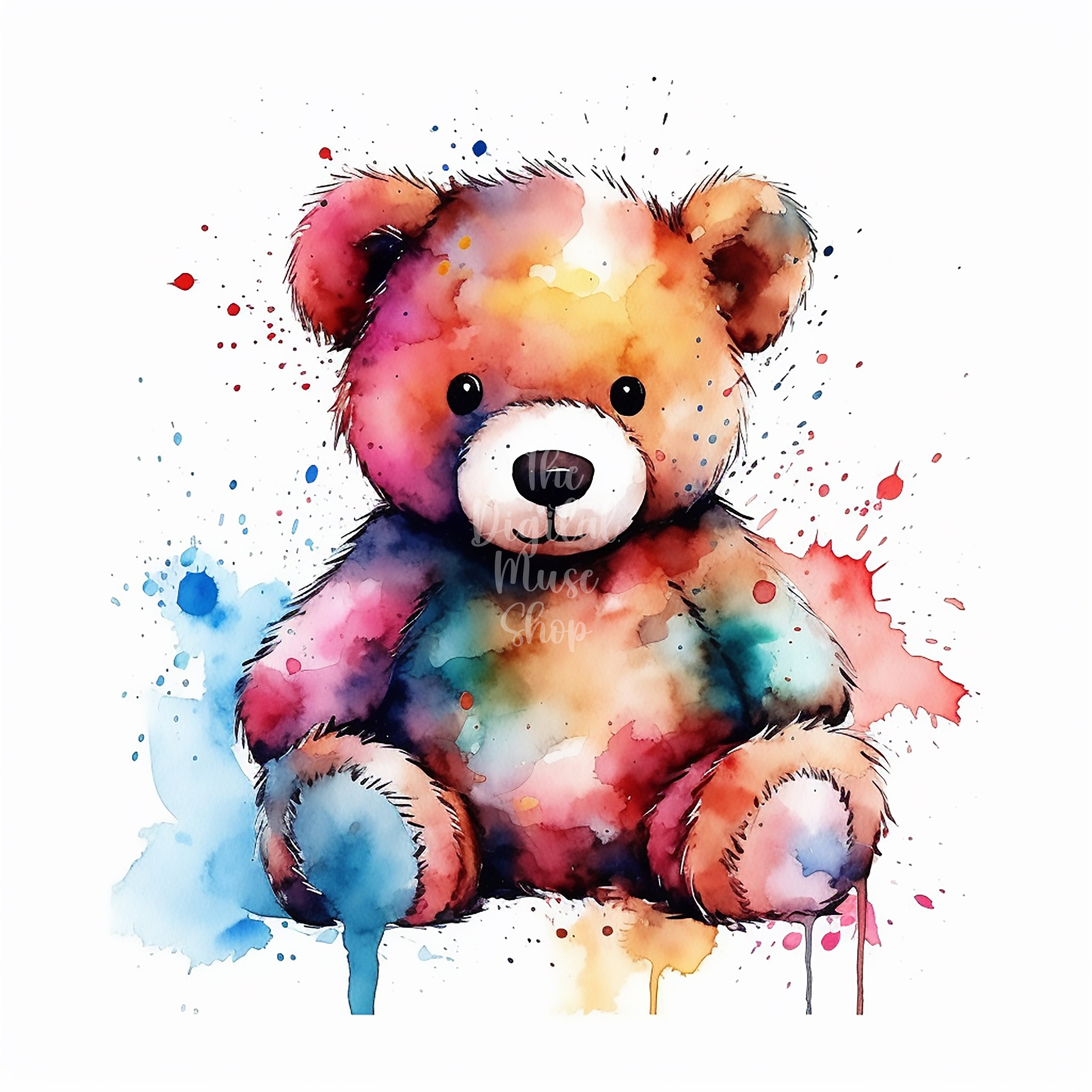 Colorful Teddy Bear Clipart, 12 High Quality Jpgs , Watercolor Clipart ...