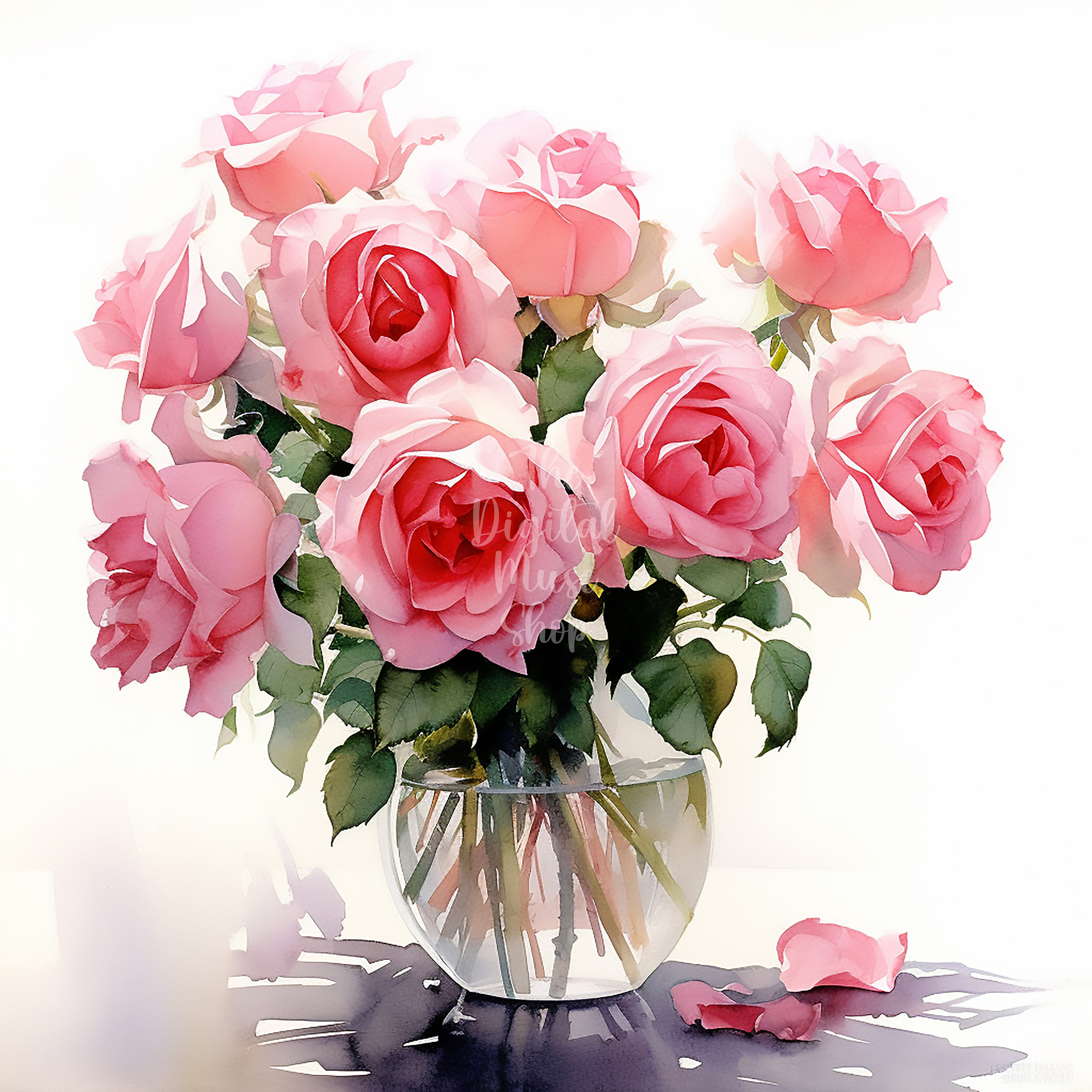 Vase of Pink Roses Clipart Watercolor Flowers Clipart - Etsy