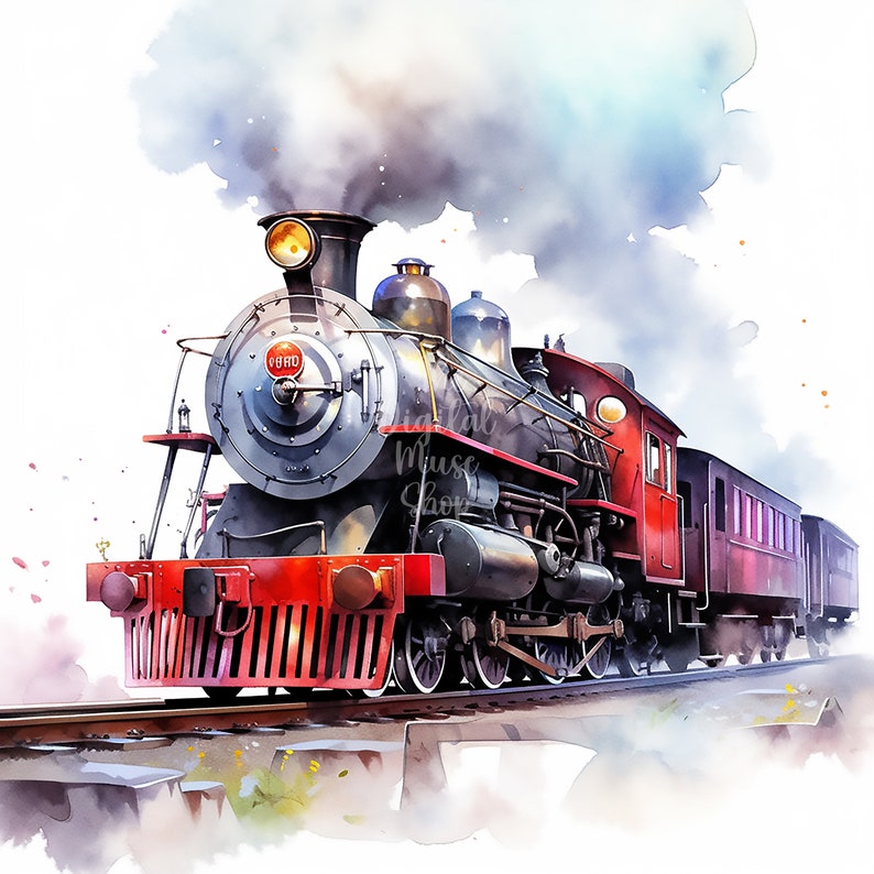 Old Steam Locomotive Clipart Watercolor Locomotive Art Train - Etsy