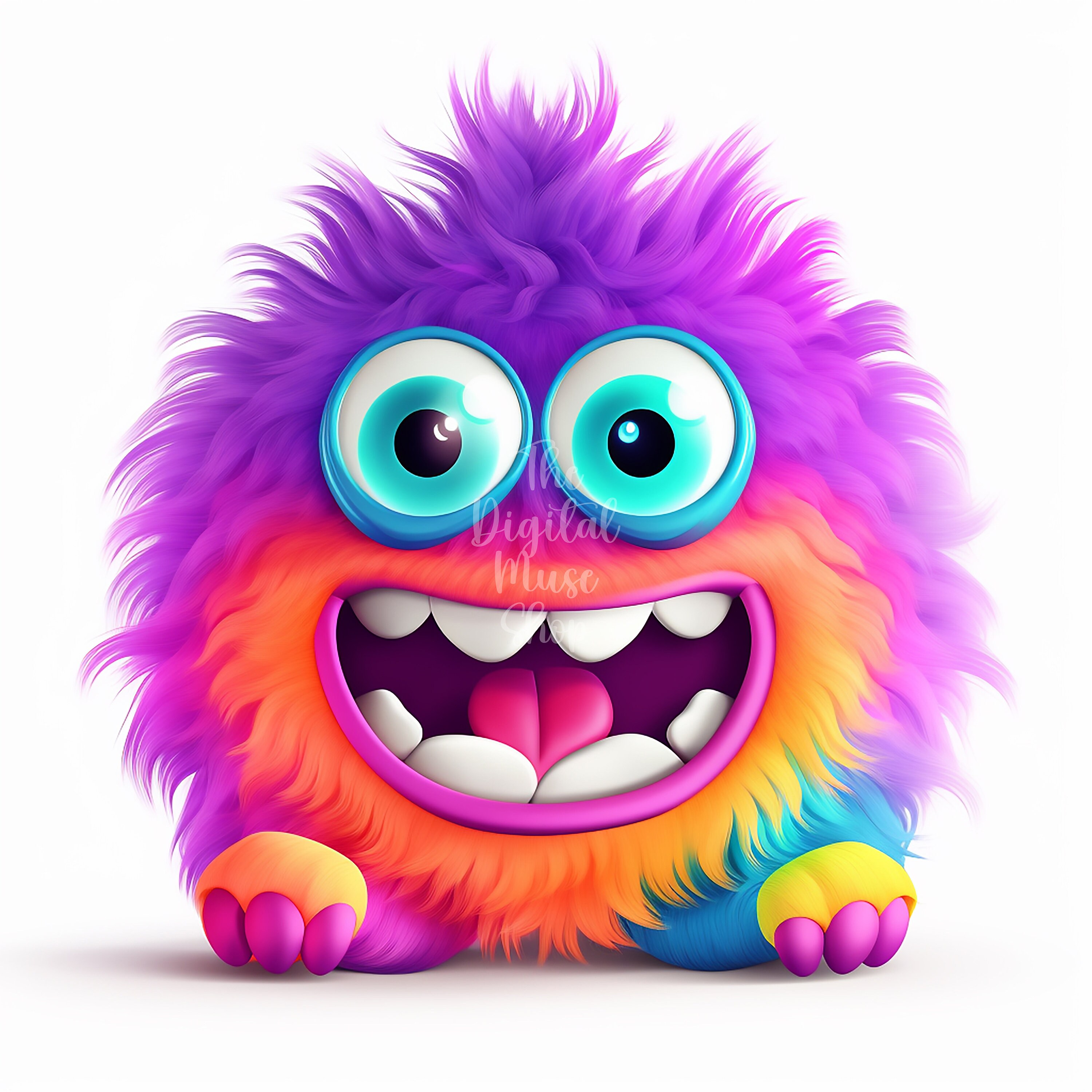 Cute Neon Fluffy Monsters Clipart, Nursery Clipart Digital Paper Craft ...