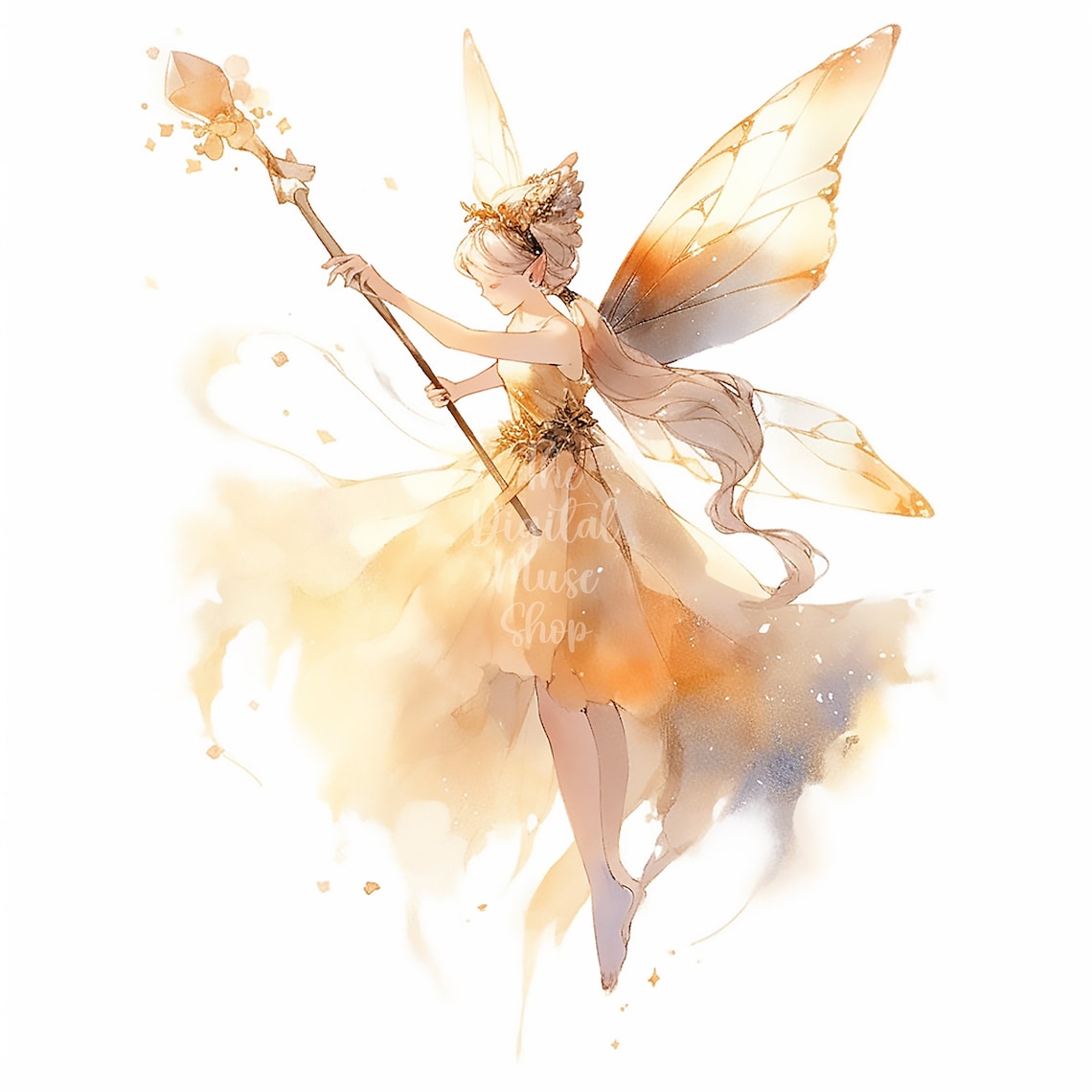 Golden Fairies Clipart Fairy Artwork Fairy Watercolor Clipart Digital ...
