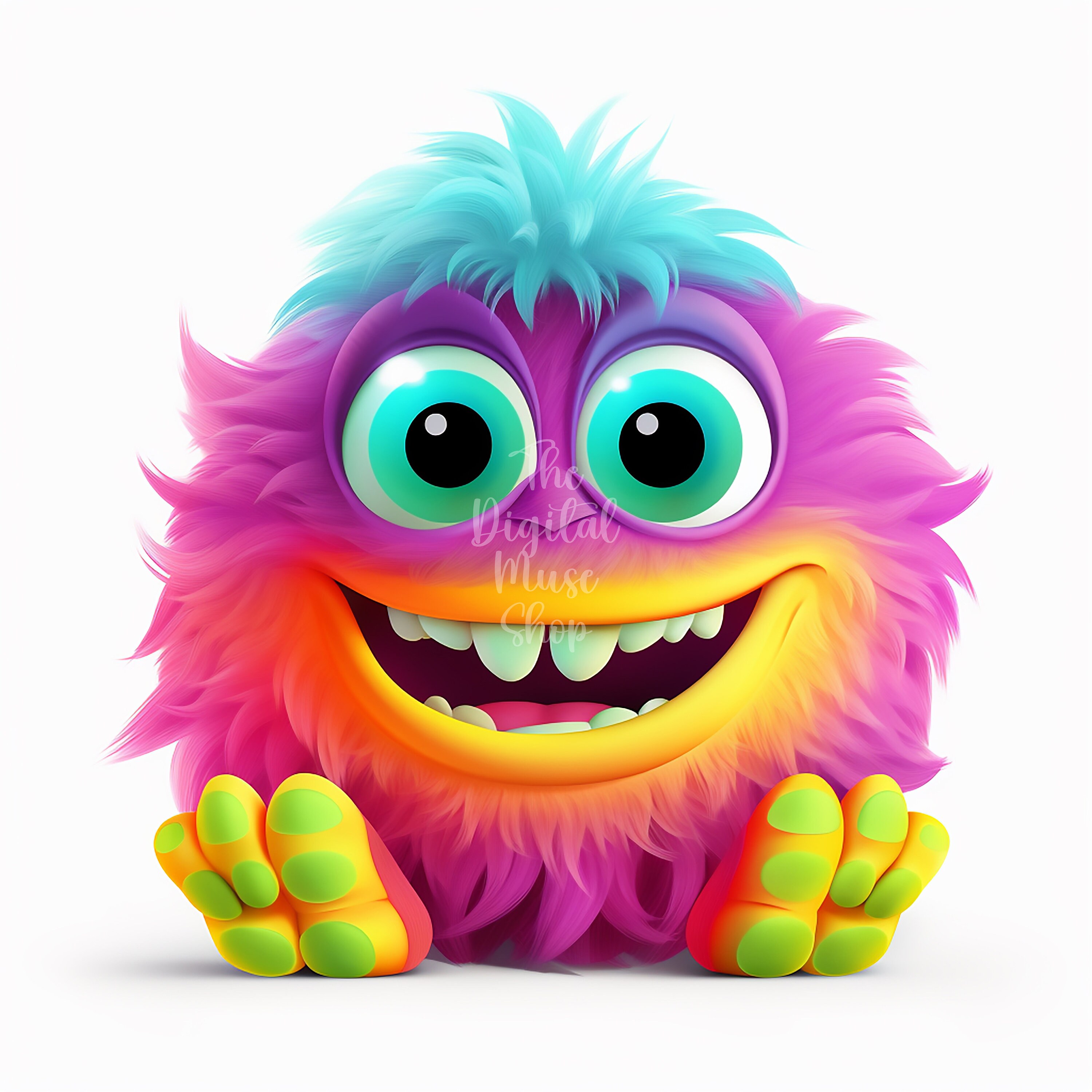 Cute Neon Fluffy Monsters Clipart, Nursery Clipart Digital Paper Craft ...