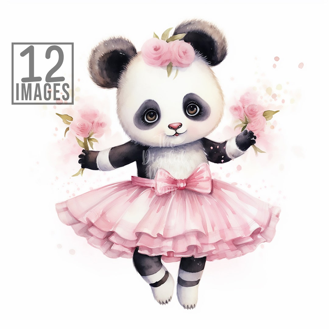 Nursery Ballerina Clipart Panda Illustration Nursery Art Watercolor ...