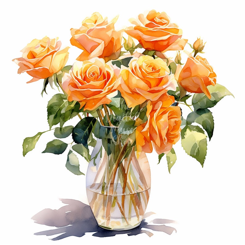 Vase of Orange Roses Clipart Watercolor Flowers Clipart - Etsy