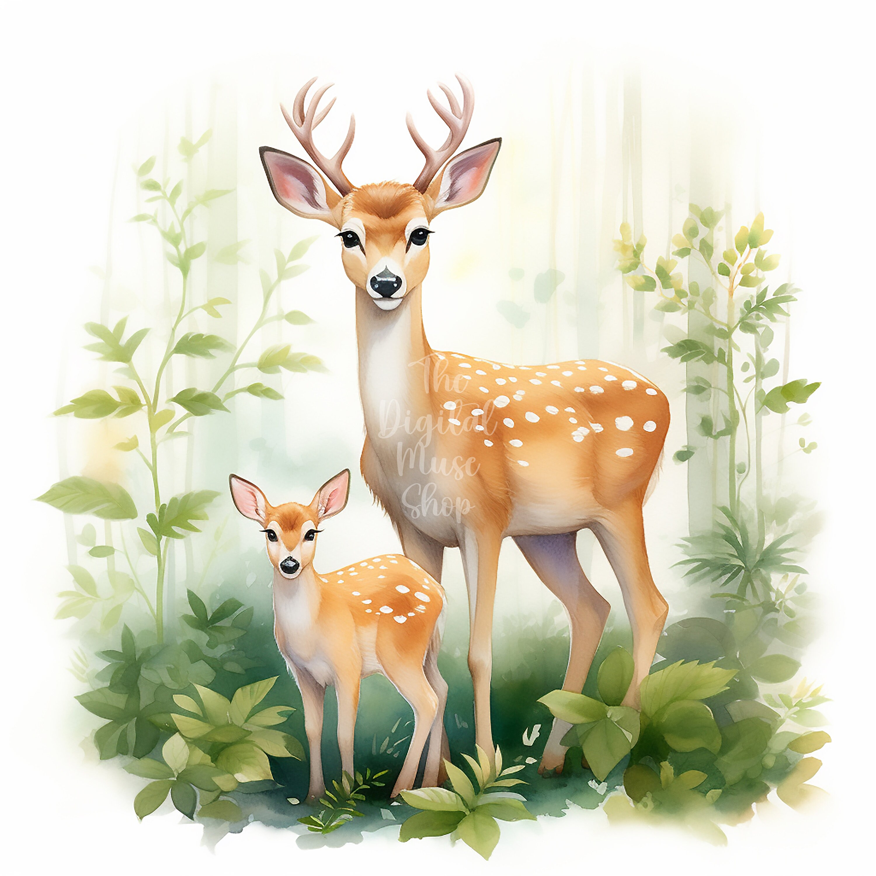 Watercolor Mother and Baby Fawn Clipart 12 High Quality Jpgs - Etsy
