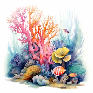 Watercolor Coral Reef Clipart, 12 High Quality Jpgs, Clip Art ...