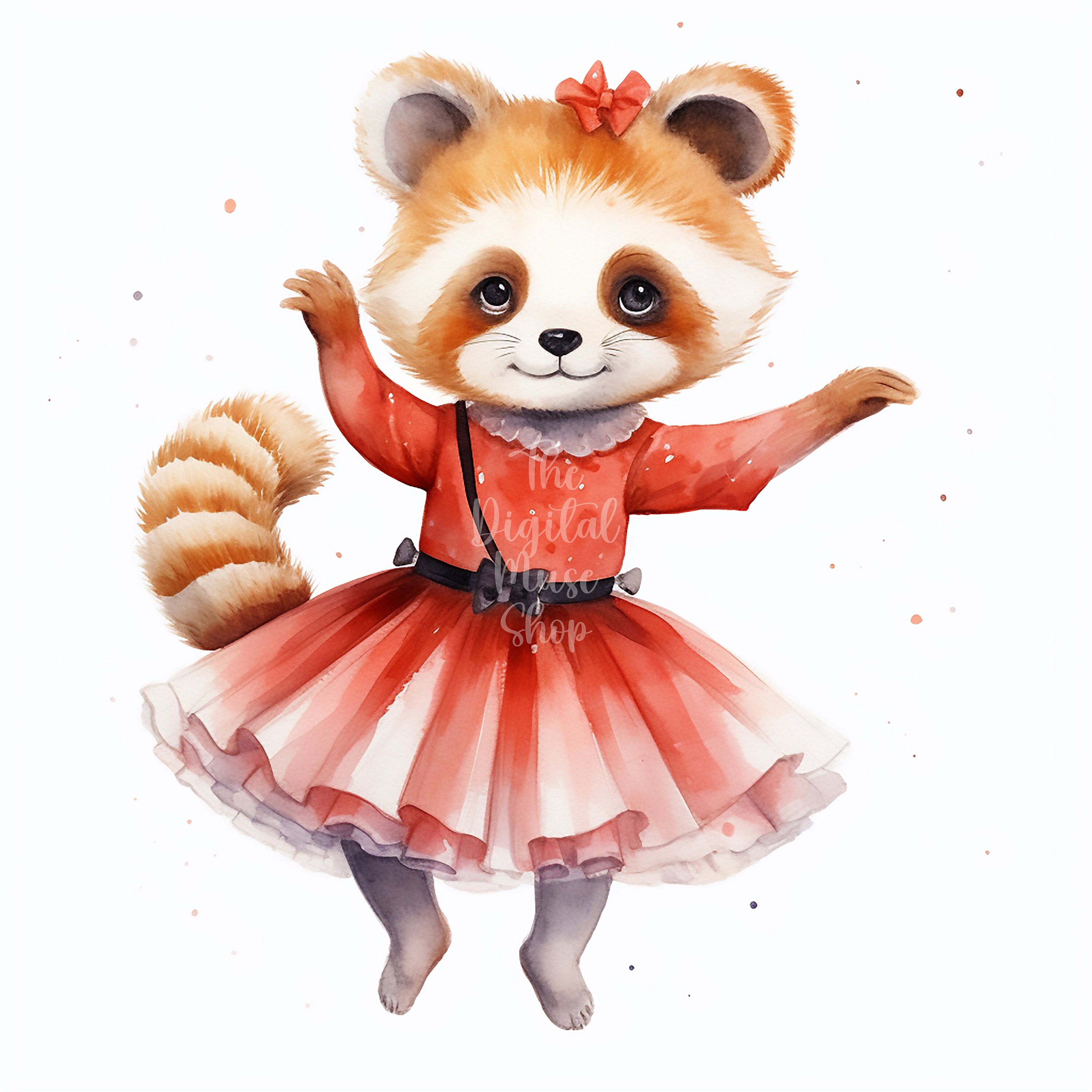 Ballerina Clipart Red Panda Illustration Nursery Art - Etsy