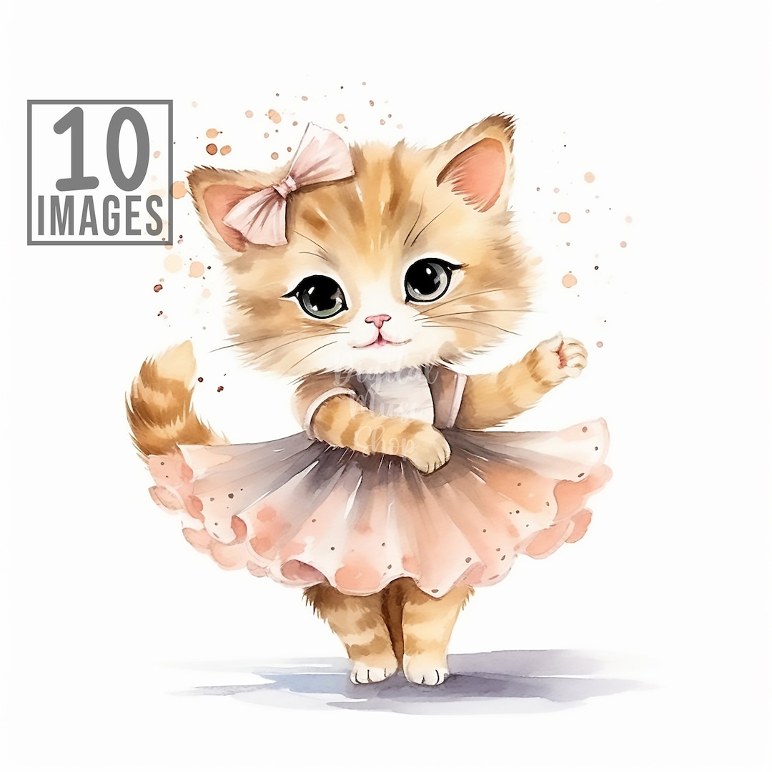 Ballerina Clipart Cat Clip Art Cat Digital Print Watercolor Cat Queen ...