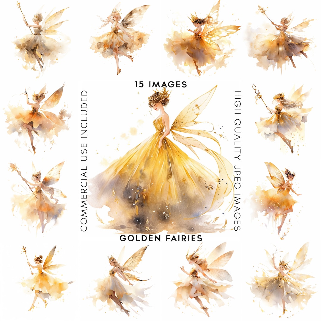 Golden Fairies Clipart Fairy Artwork Fairy Watercolor Clipart Digital ...